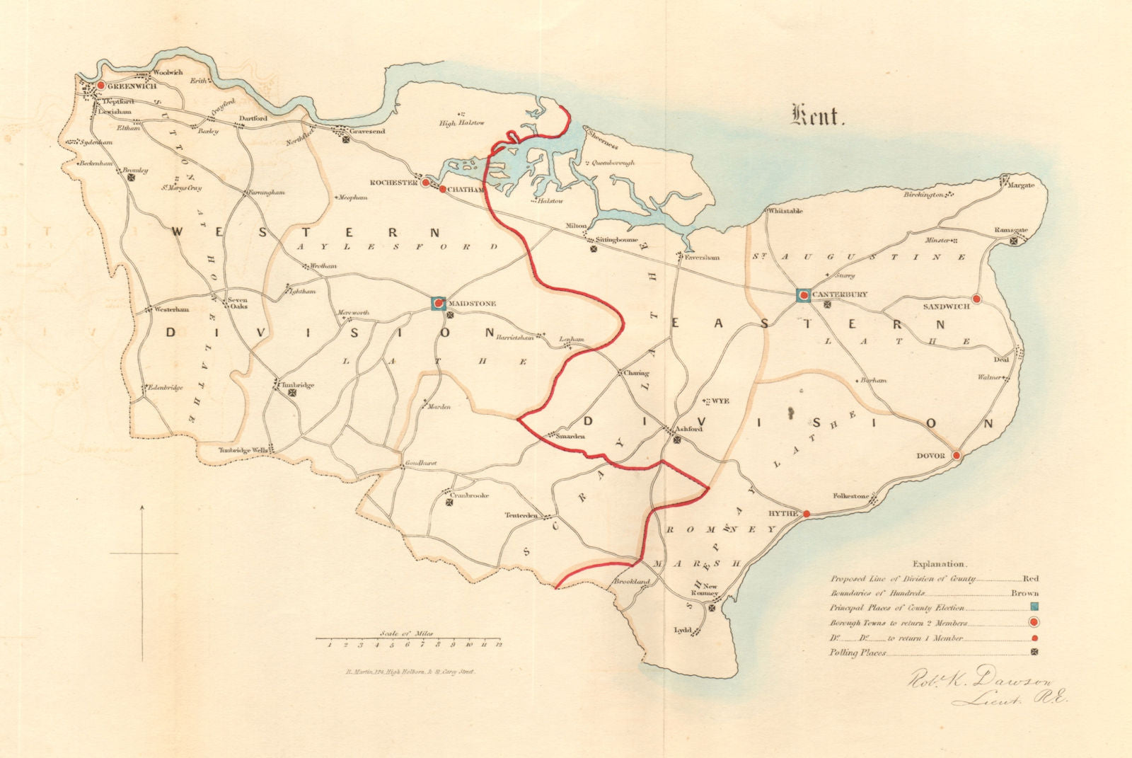 Kent county map. Divisions boroughs electoral. REFORM ACT. DAWSON 1832 ...
