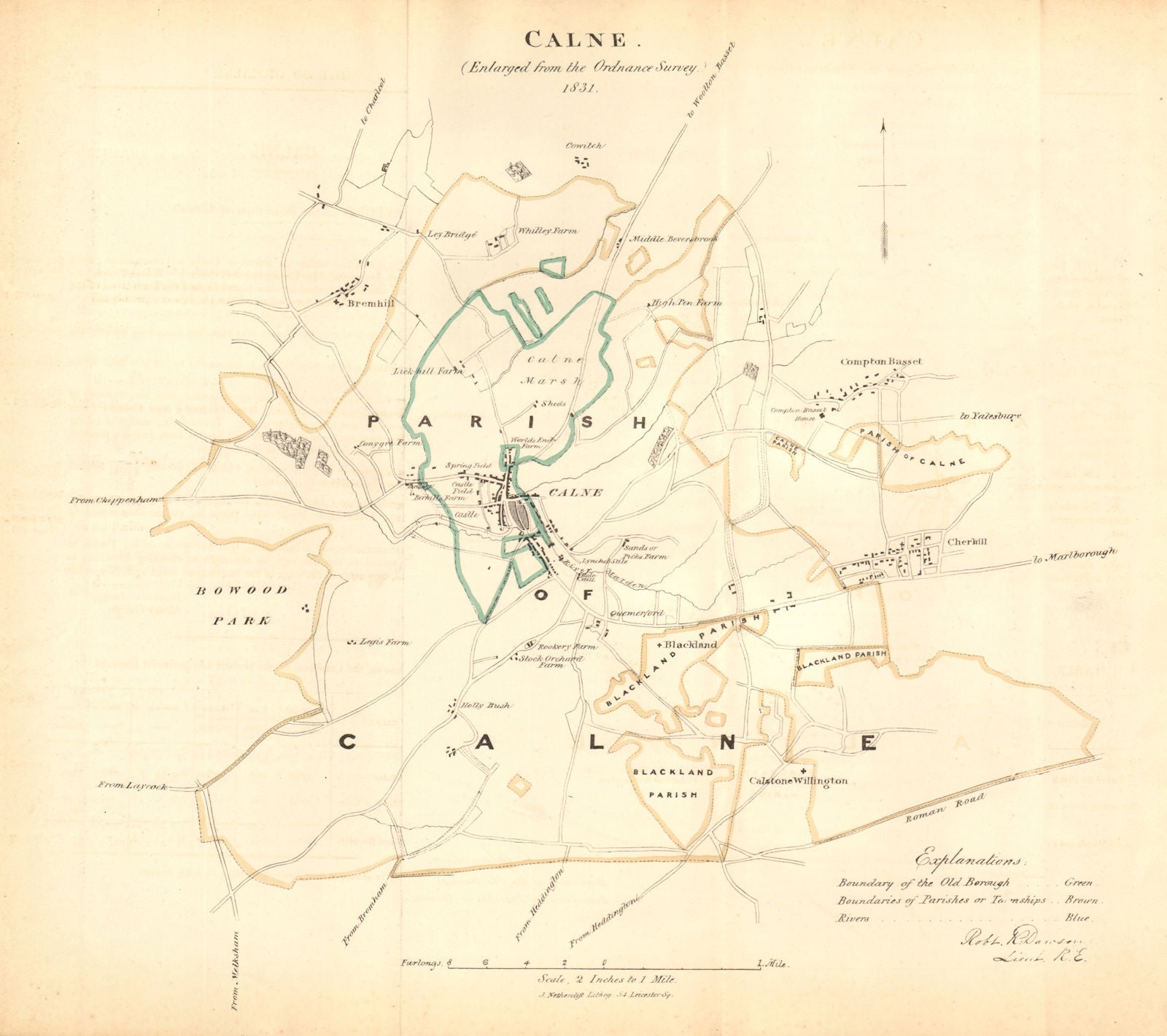 CALNE borough/town plan. REFORM ACT. Cherhill. Wiltshire. DAWSON 1832 ...