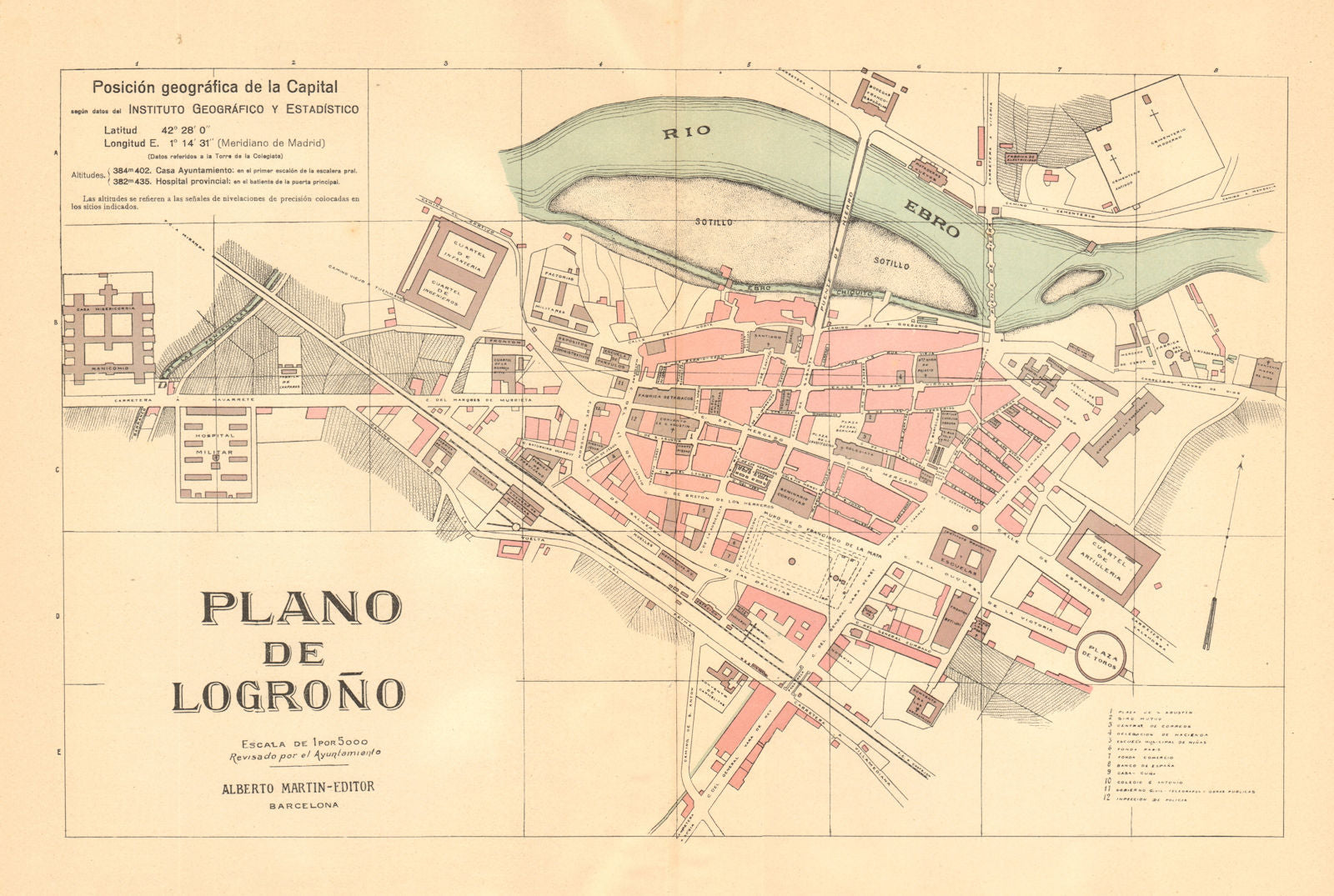 LOGRONO. Plano antiguo de la cuidad. Antique town/city plan. MARTIN ...