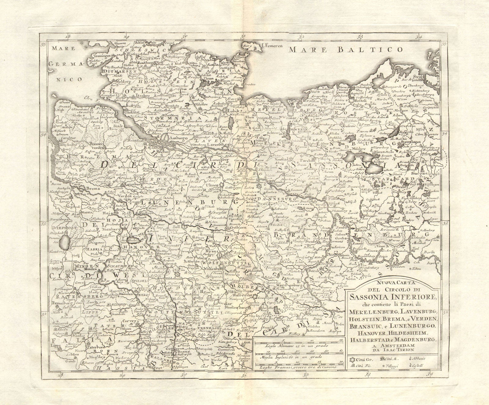 'Nuova Carta del Circolo di Sassonia Inferiore..', by Isaak TIRION 1740 ...