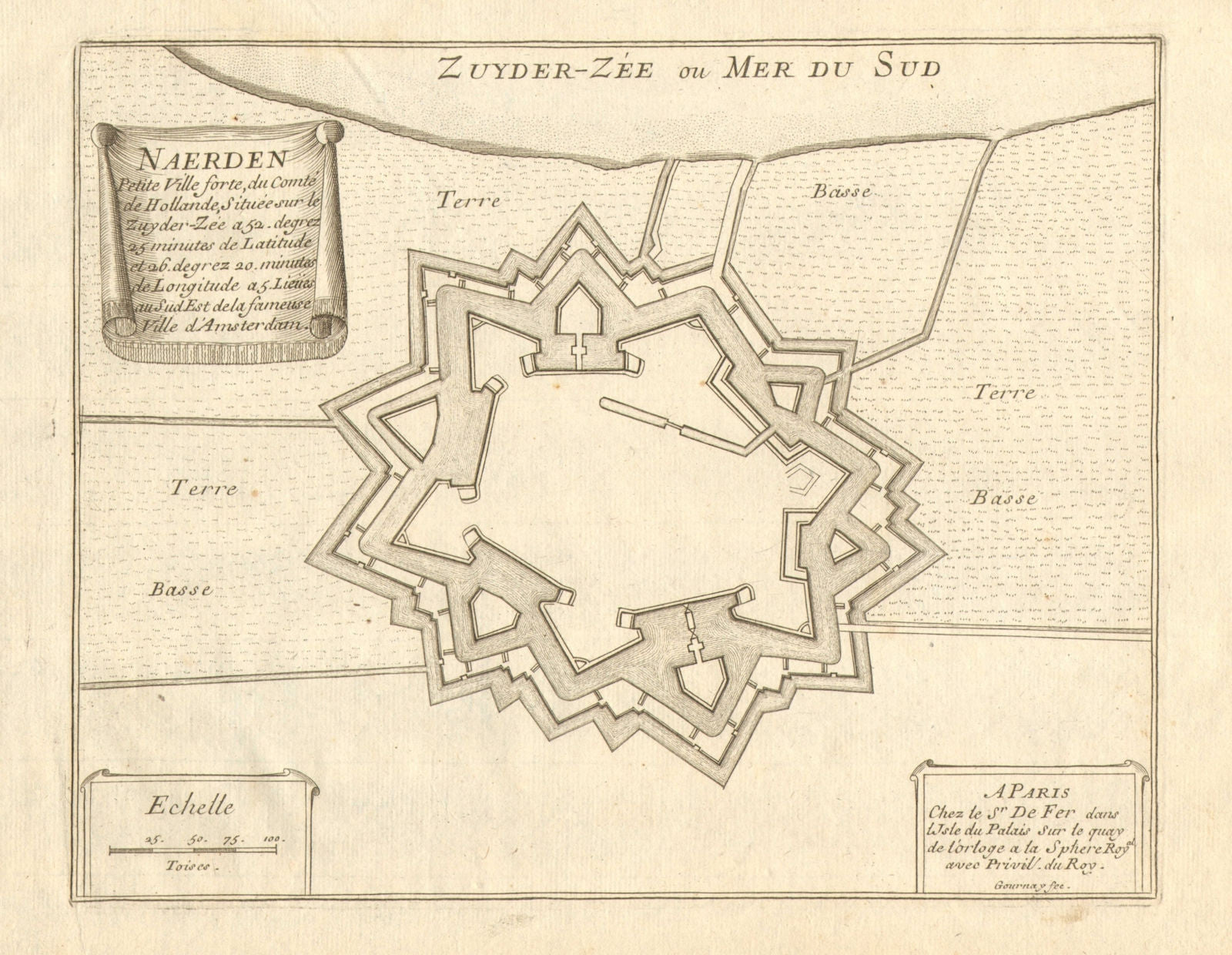 'Naerden'. Naarden. Fortifed town/city plan. Netherlands. DE FER 1705 ...