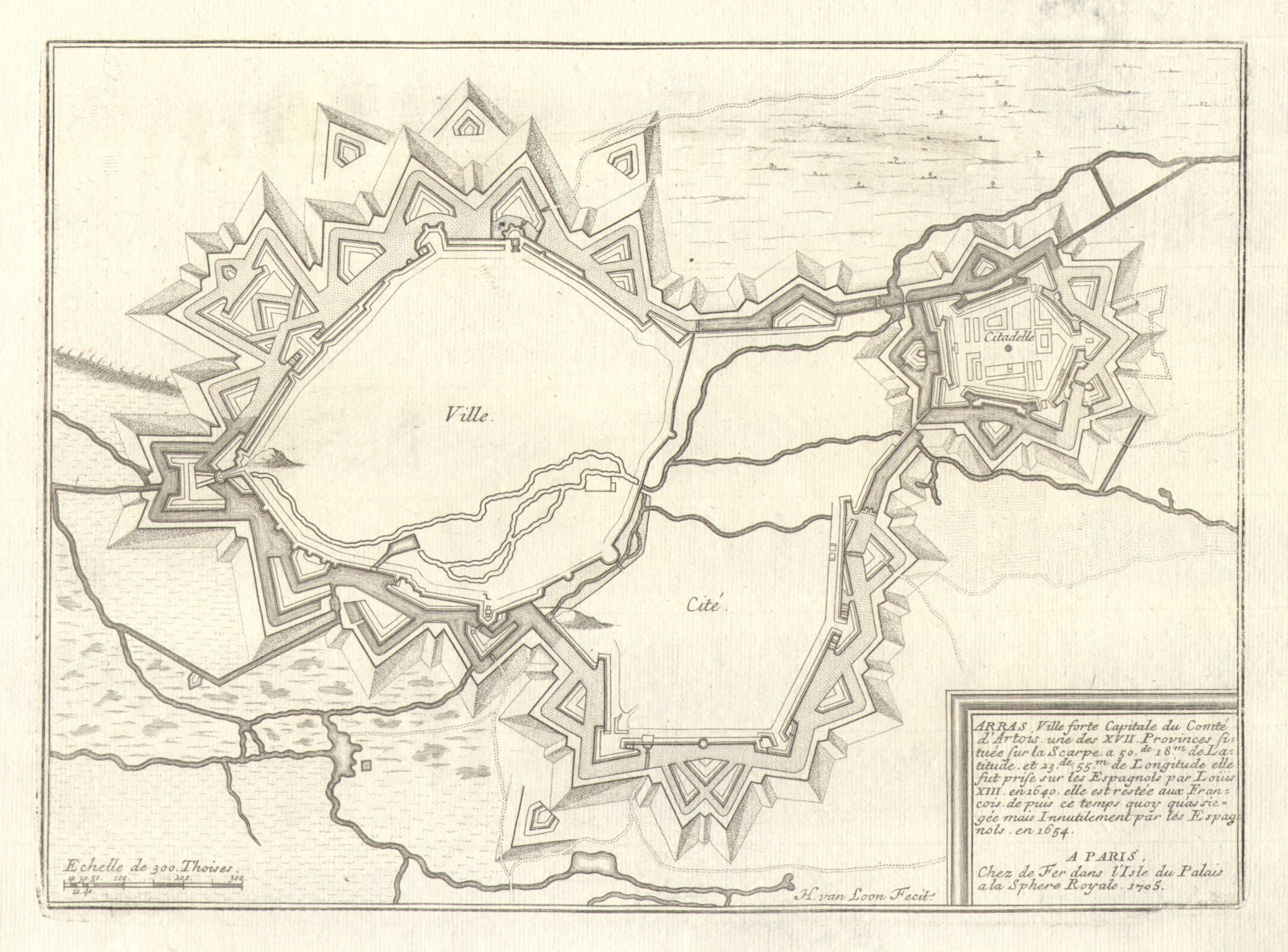 Arras. Plan of town/city & fortifications. Pas-de-Calais. DE FER 1705 ...