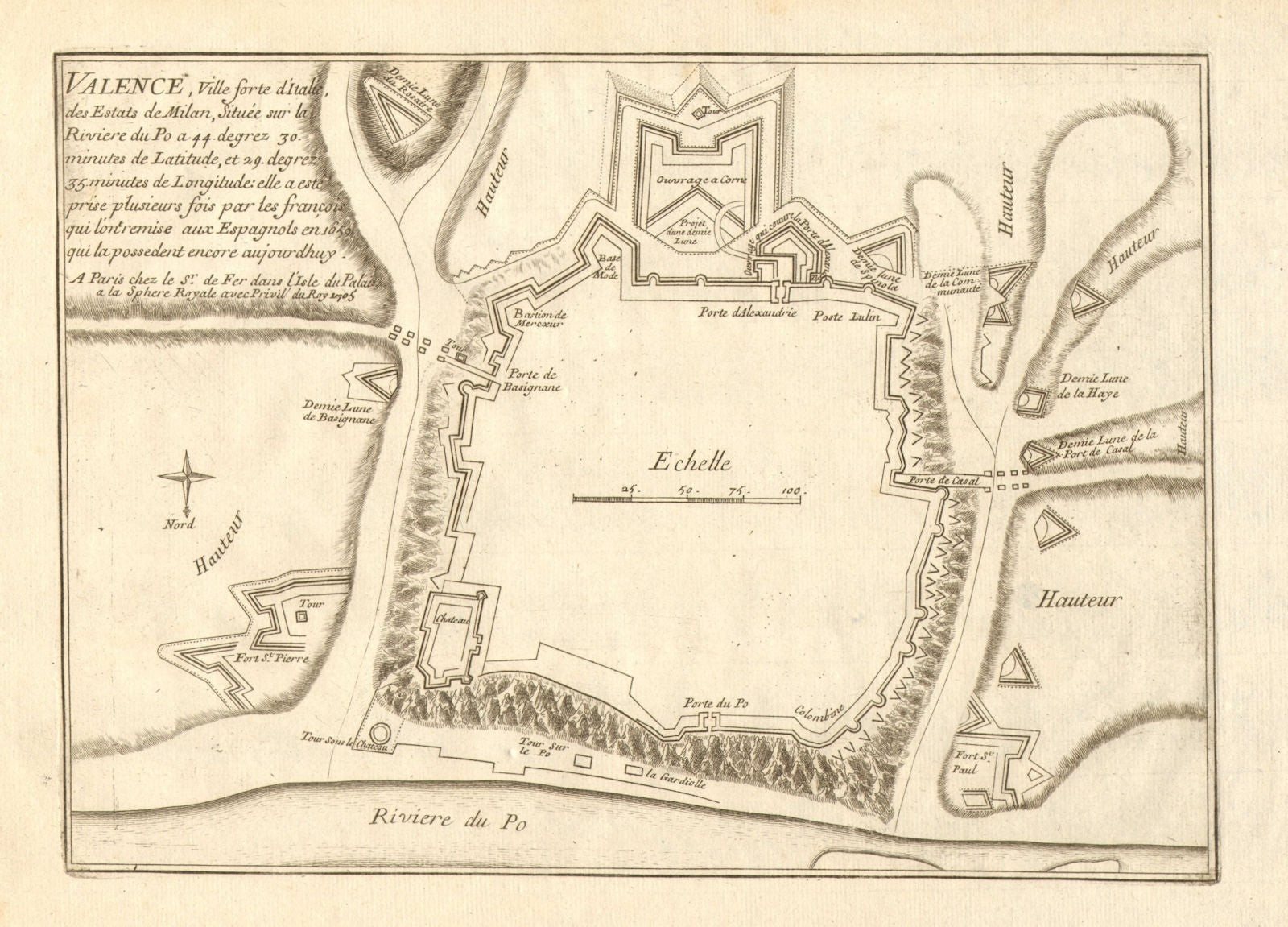 'Valence'. Valenza. Plan of town/city & fortifications. Italy. DE FER ...