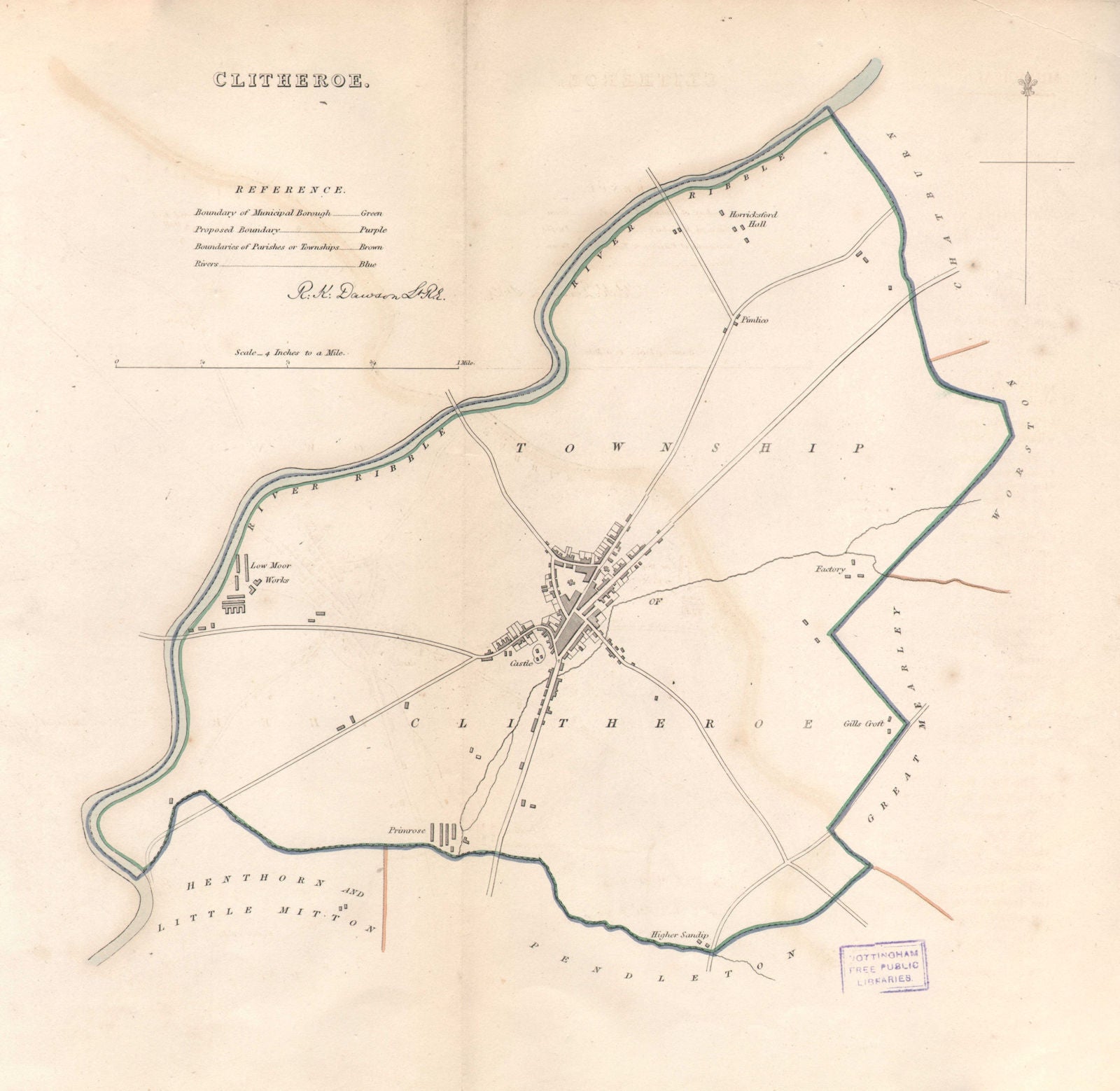 CLITHEROE town/borough plan. BOUNDARY REVIEW. Lancashire. DAWSON 1837 ...