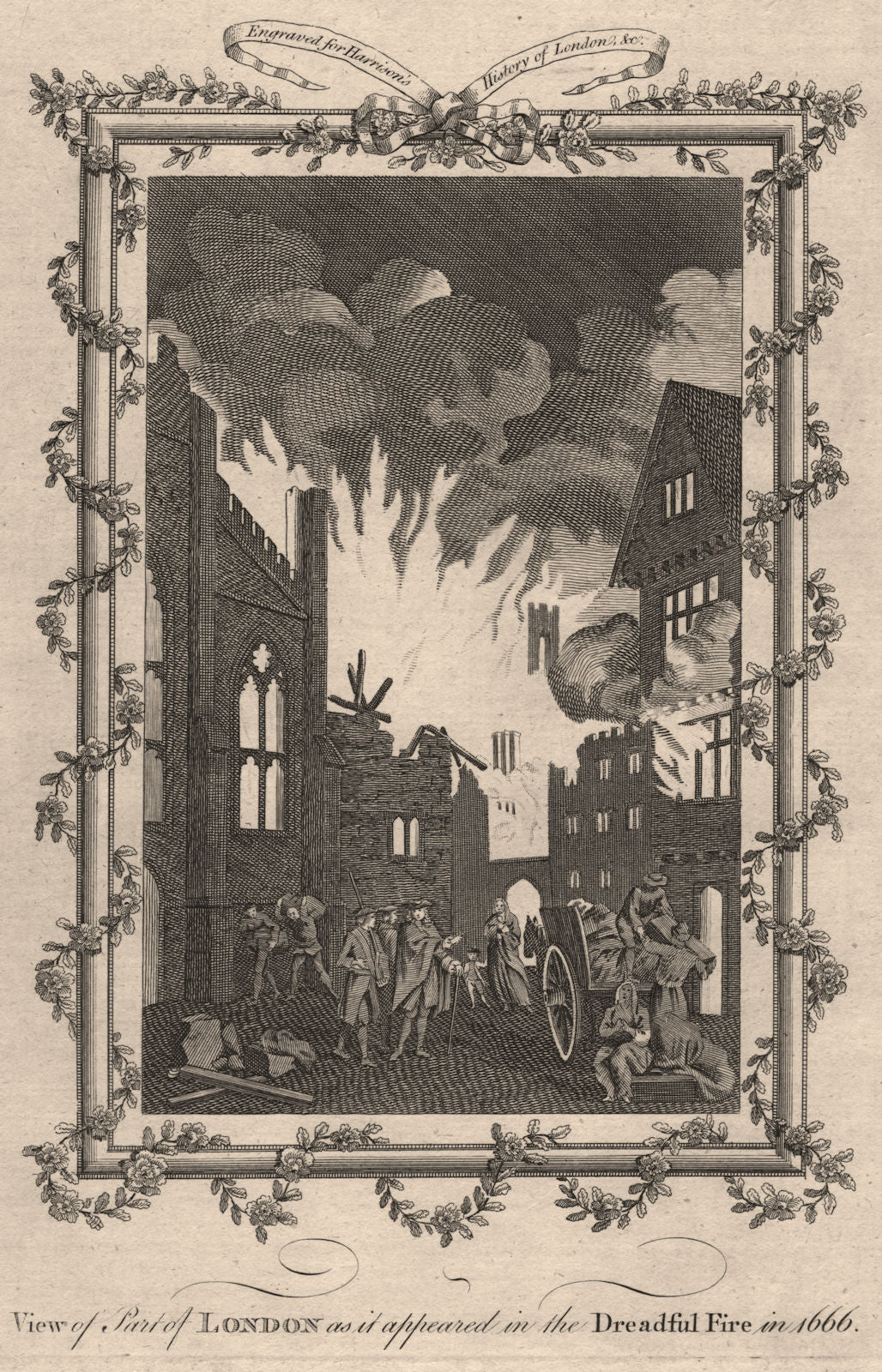 GREAT FIRE OF LONDON 'in the Dreadful Fire in 1666'. HARRISON 1776 old ...