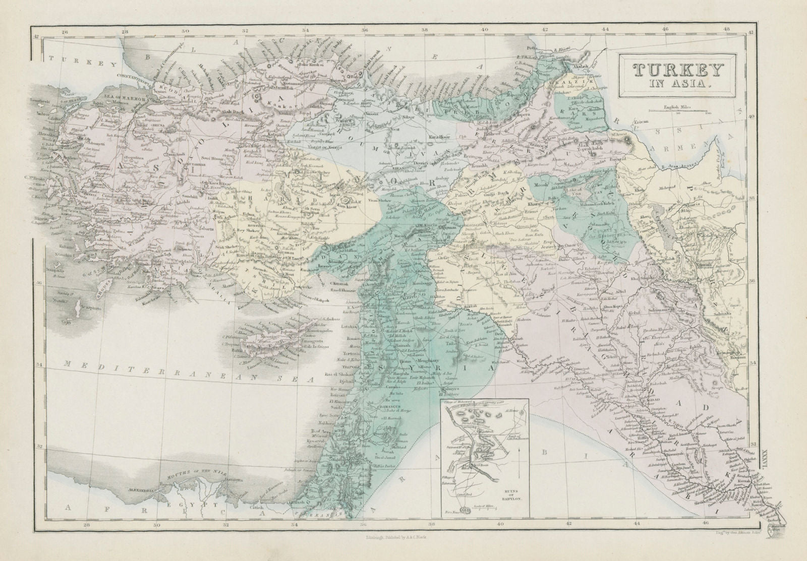 Turkey in Asia. Inset Ruins of Babylon. Levant Iraq. GEORGE AIKMAN 1856 ...