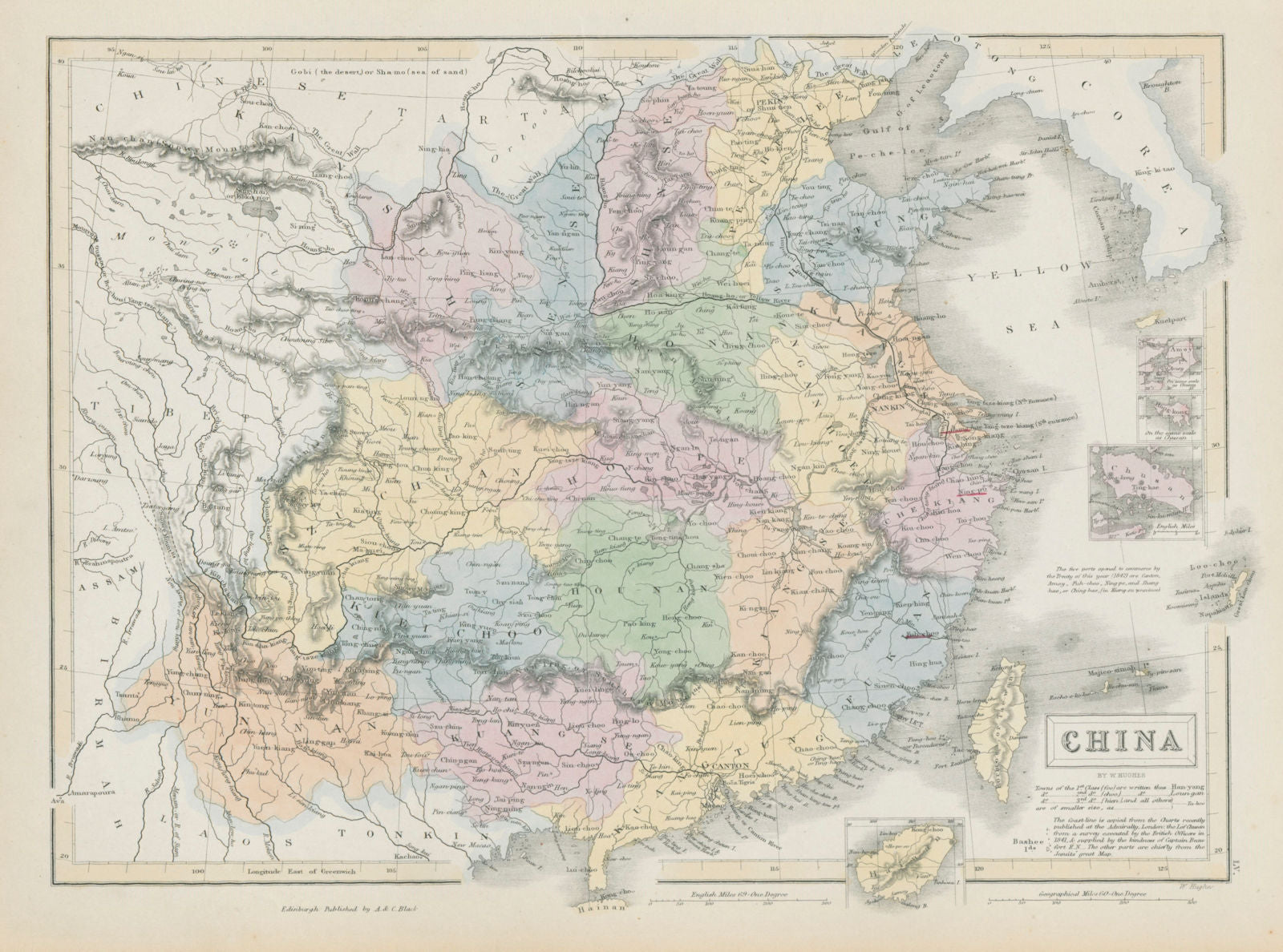 China showing provinces & Great Wall. 1842 Treaty Ports. WILLIAM HUGHES ...
