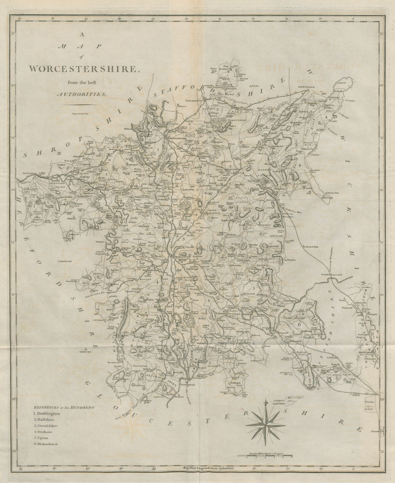 "A map of Worcestershire from the best authorities". County map. CARY ...