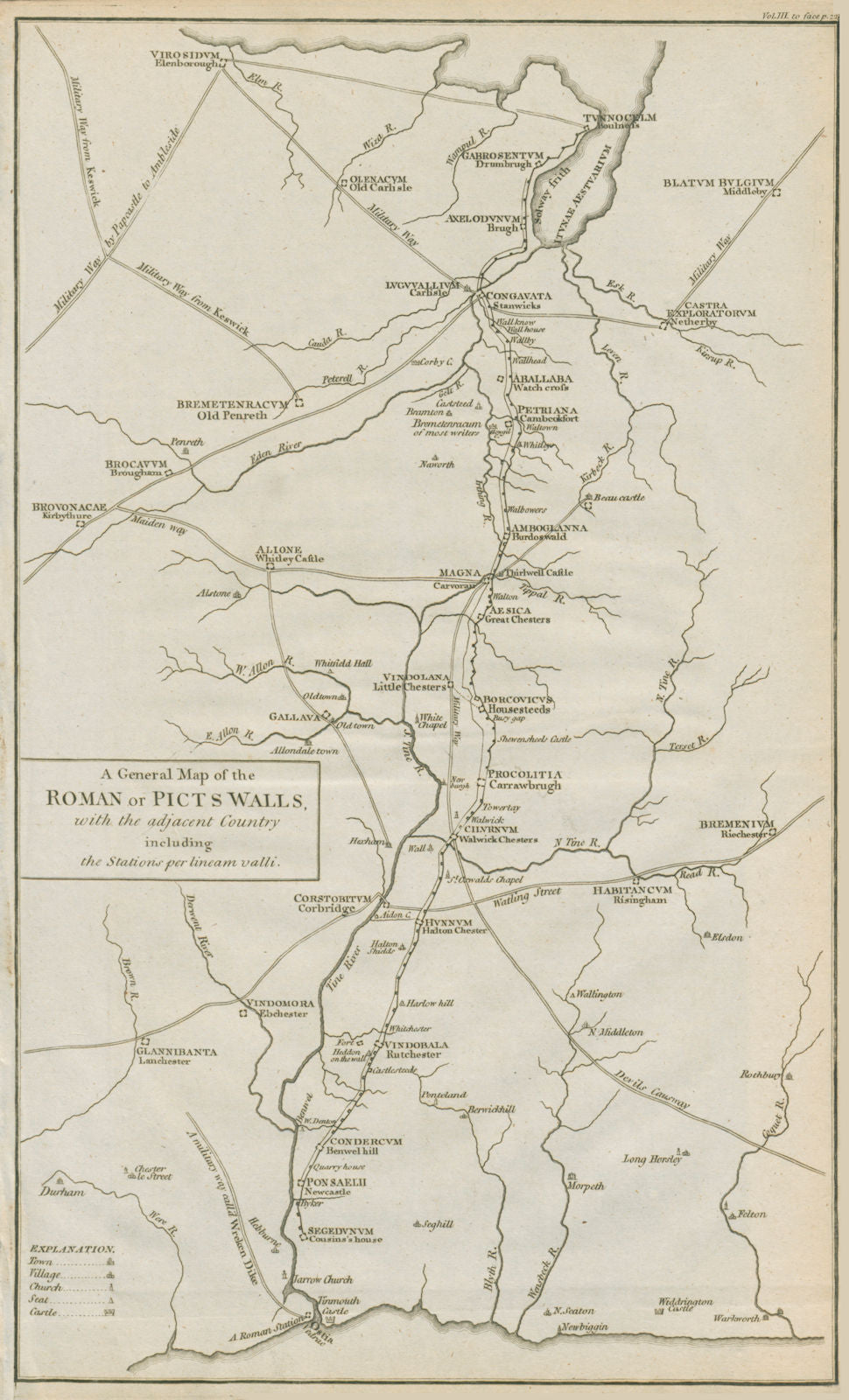 Hadrian's Wall. "A map of the Roman or Picts' walls…". CARY 1789 old ...