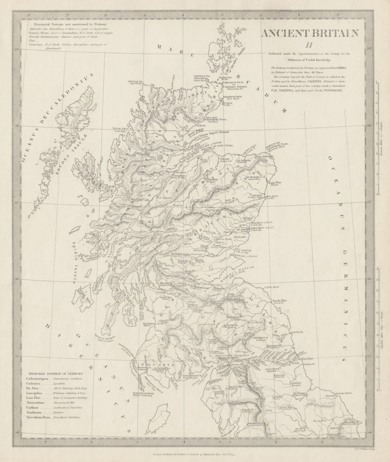 ANCIENT BRITAIN.Caledonia-Scotland.Roman road town names.Ptolemy SDUK ...