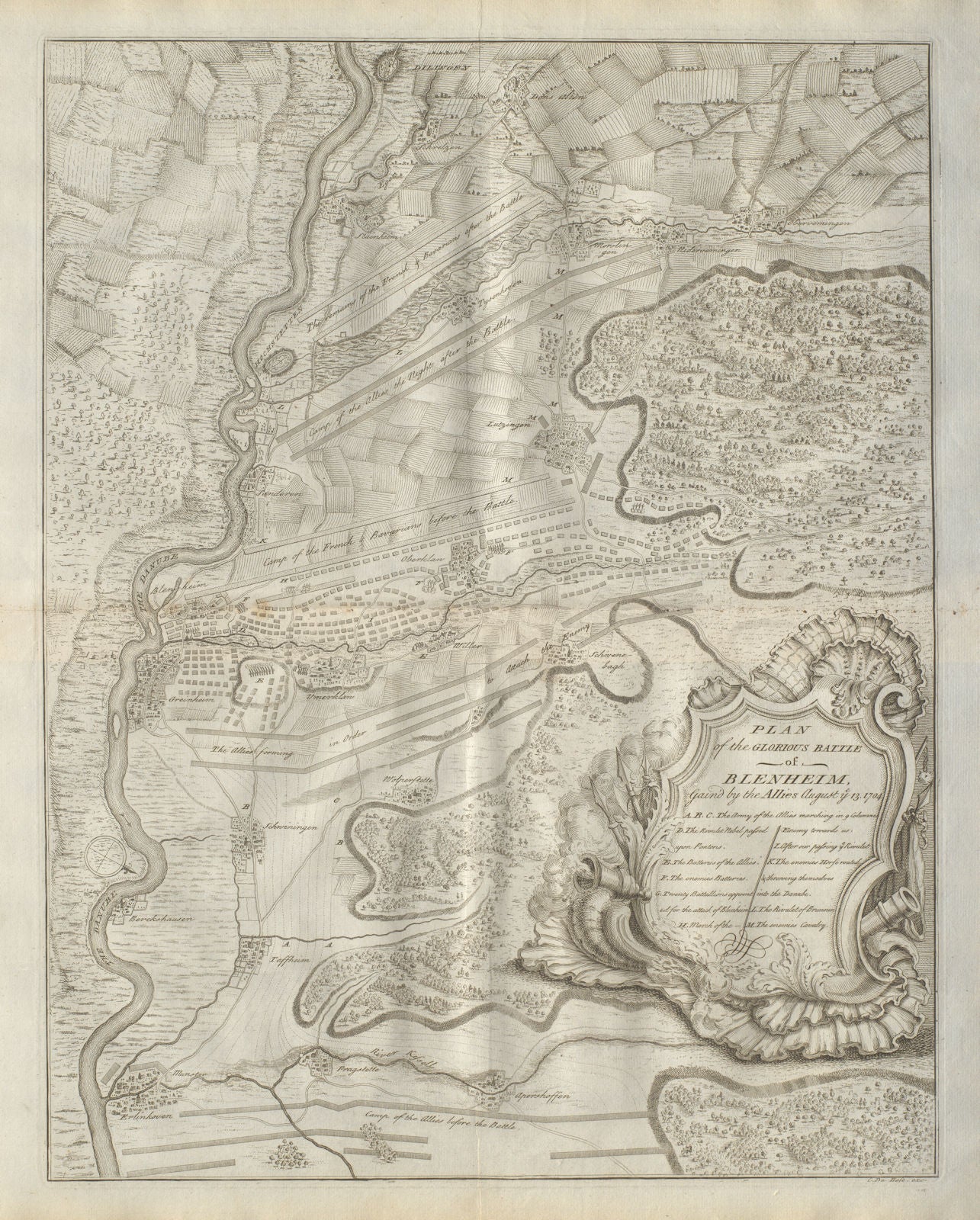 Plan of the glorious Battle of Blenheim, 1704. Höchstädt. DU BOSC 1736 ...