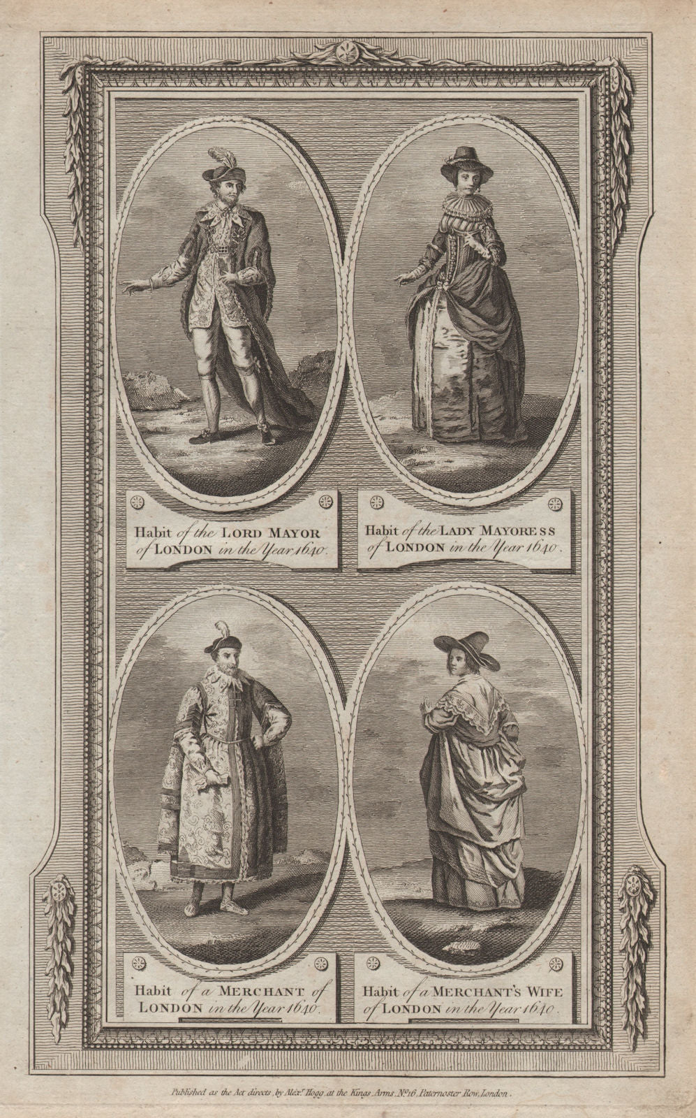 LONDON COSTUMES 1640. Lord Mayor mayoress merchant & wife dress ...