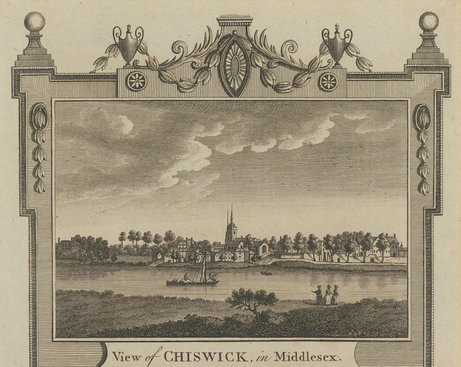 Chiswick from the river. Old St Nicholas church & Chiswick Mall ...