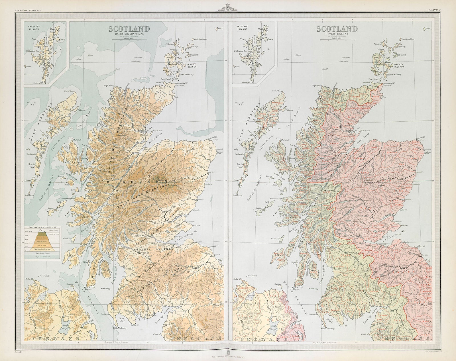 SCOTLAND. Relief & River basins. Watersheds. Drainage divide. LARGE ...