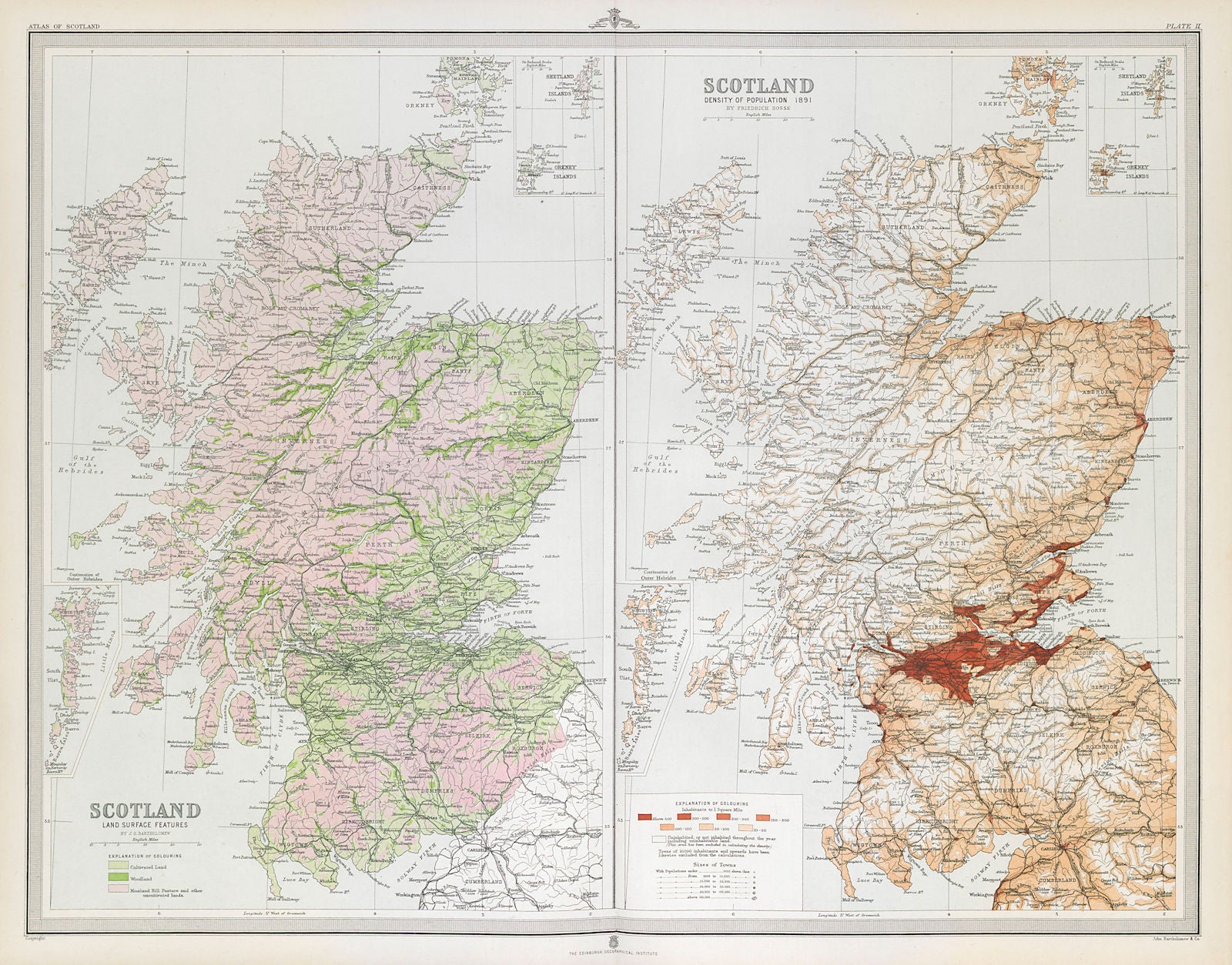 SCOTLAND. Population density 1891. Land use: Farms Woods Moors. LARGE ...