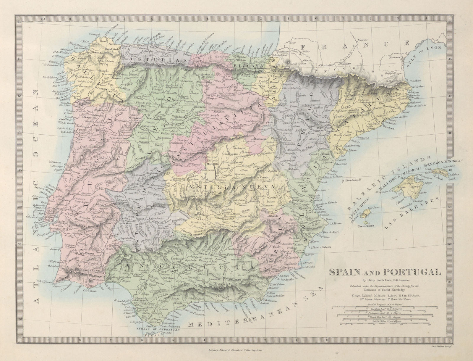IBERIA. Spain and Portugal showing provinces. SDUK 1857 old antique map ...