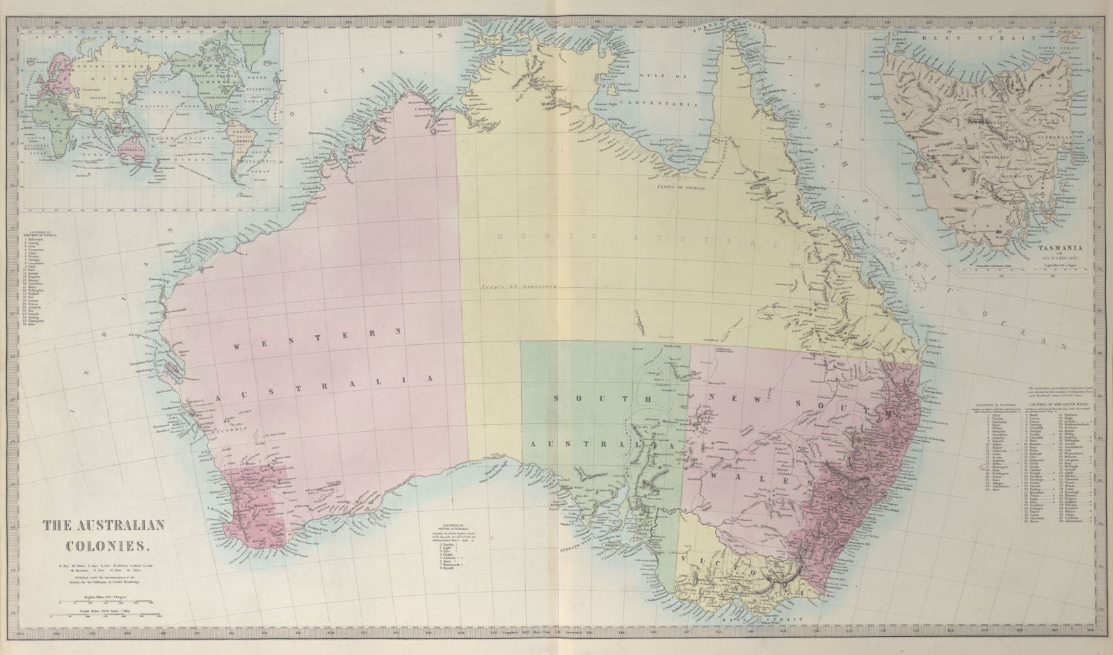 AUSTRALIAN COLONIES w/ counties. Predates Queensland (Est. 1859). SDUK ...