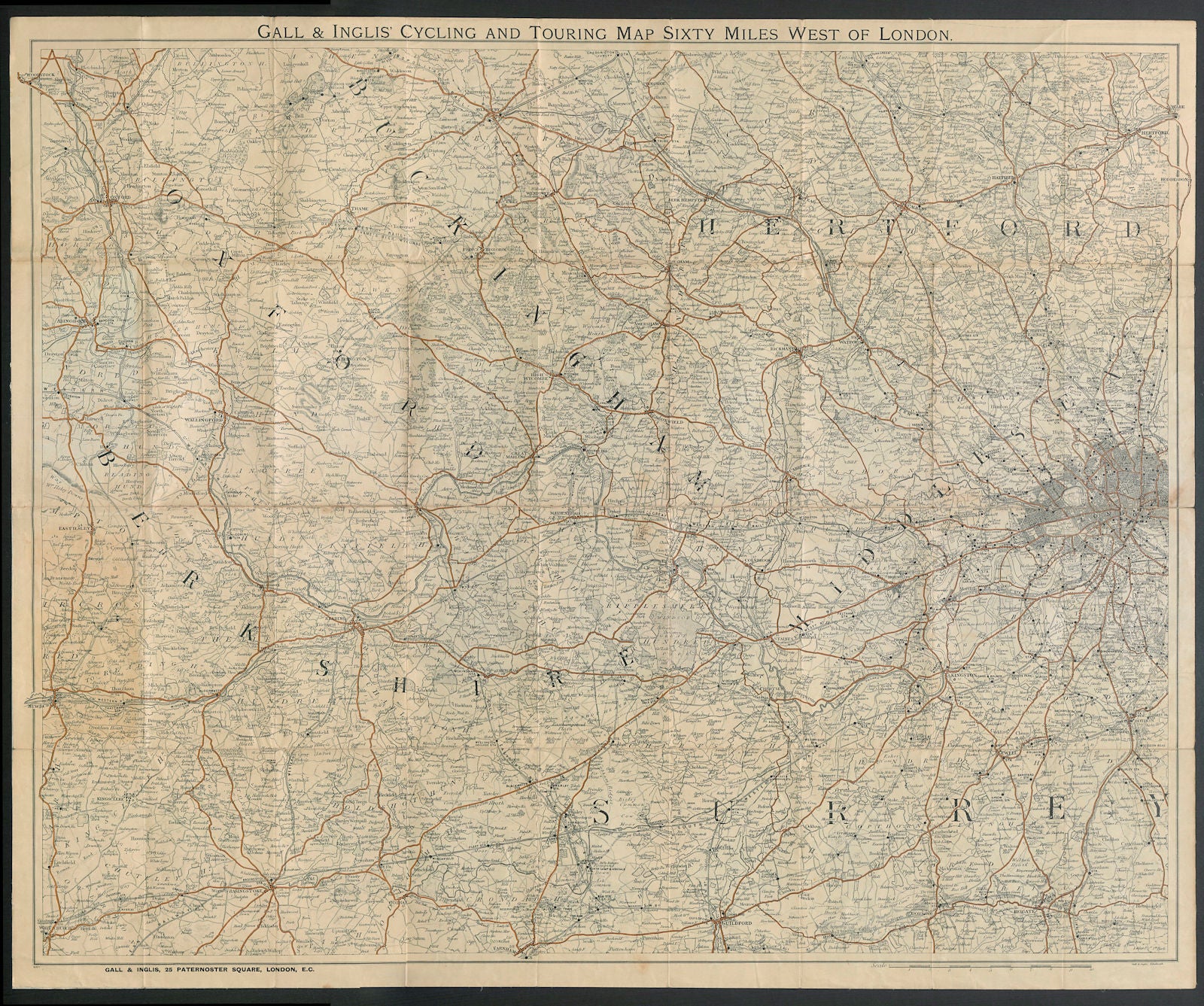 Gall & Inglis Cycling & Touring Map 60 miles west of London. Thames ...