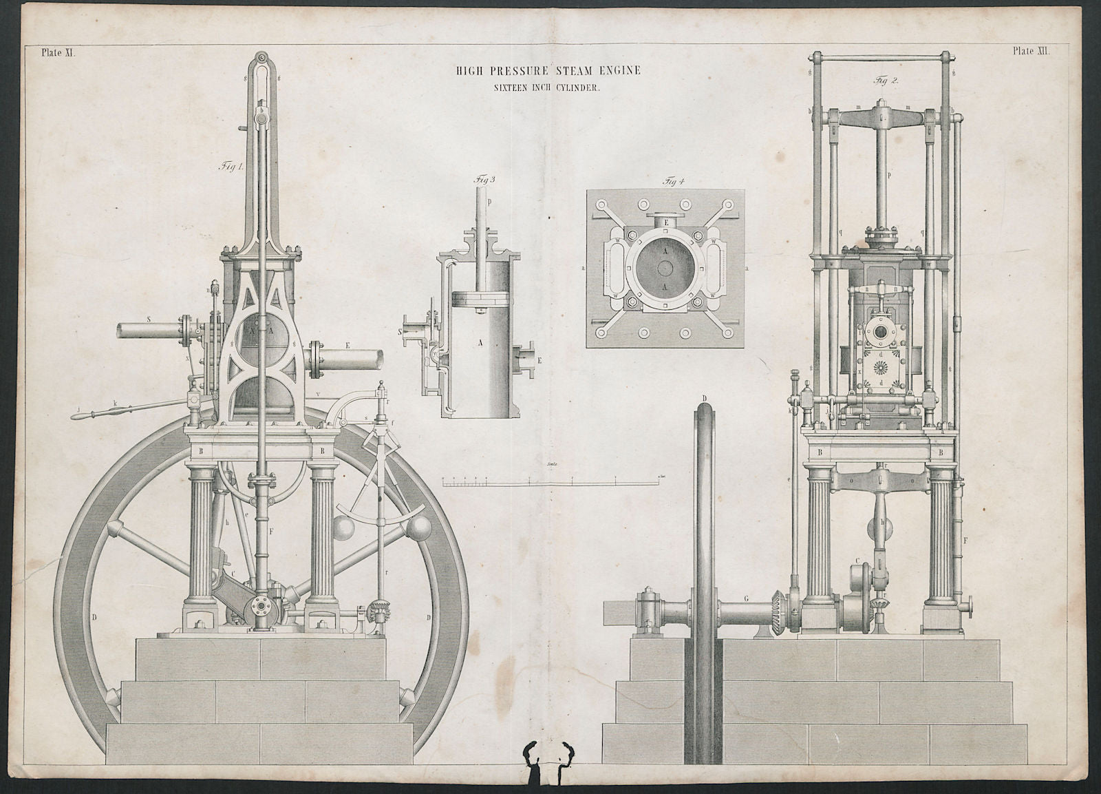 VICTORIAN ENGINEERING DRAWING High pressure steam engine, 16 inch ...