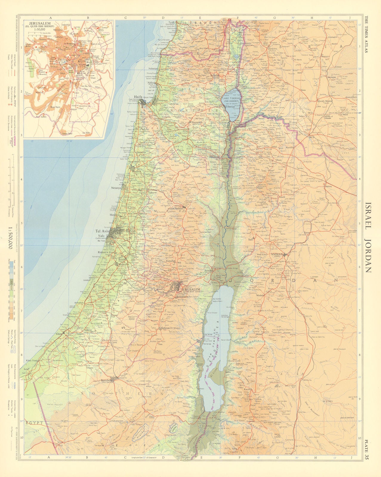 Israel & Jordan. West Bank armistice line. Jerusalem plan. TIMES 1959 ...