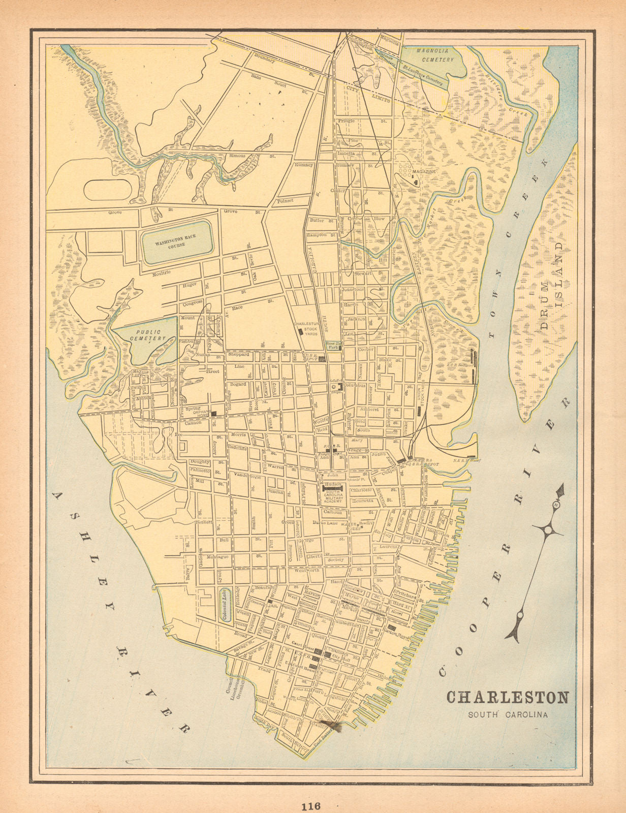 Charleston town city plan. South Carolina. CRAM 1894 old antique map ...