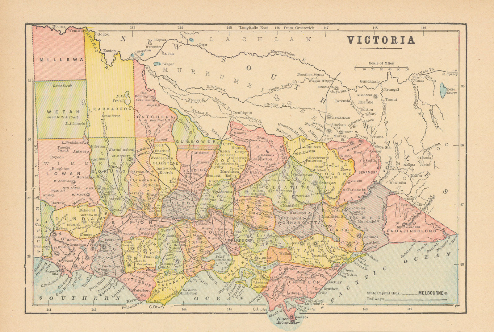 Victoria state map. Australia. CRAM 1894 old antique vintage plan chart ...