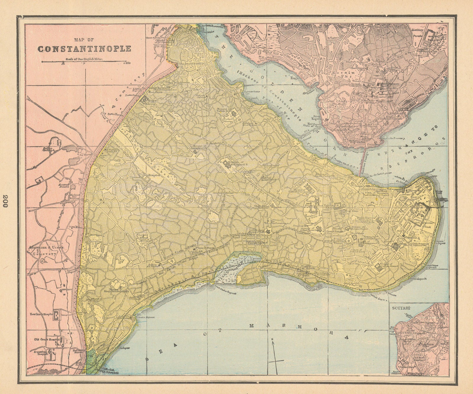 Map of Constantinople town city plan. Turkey. CRAM 1894 old antique ...