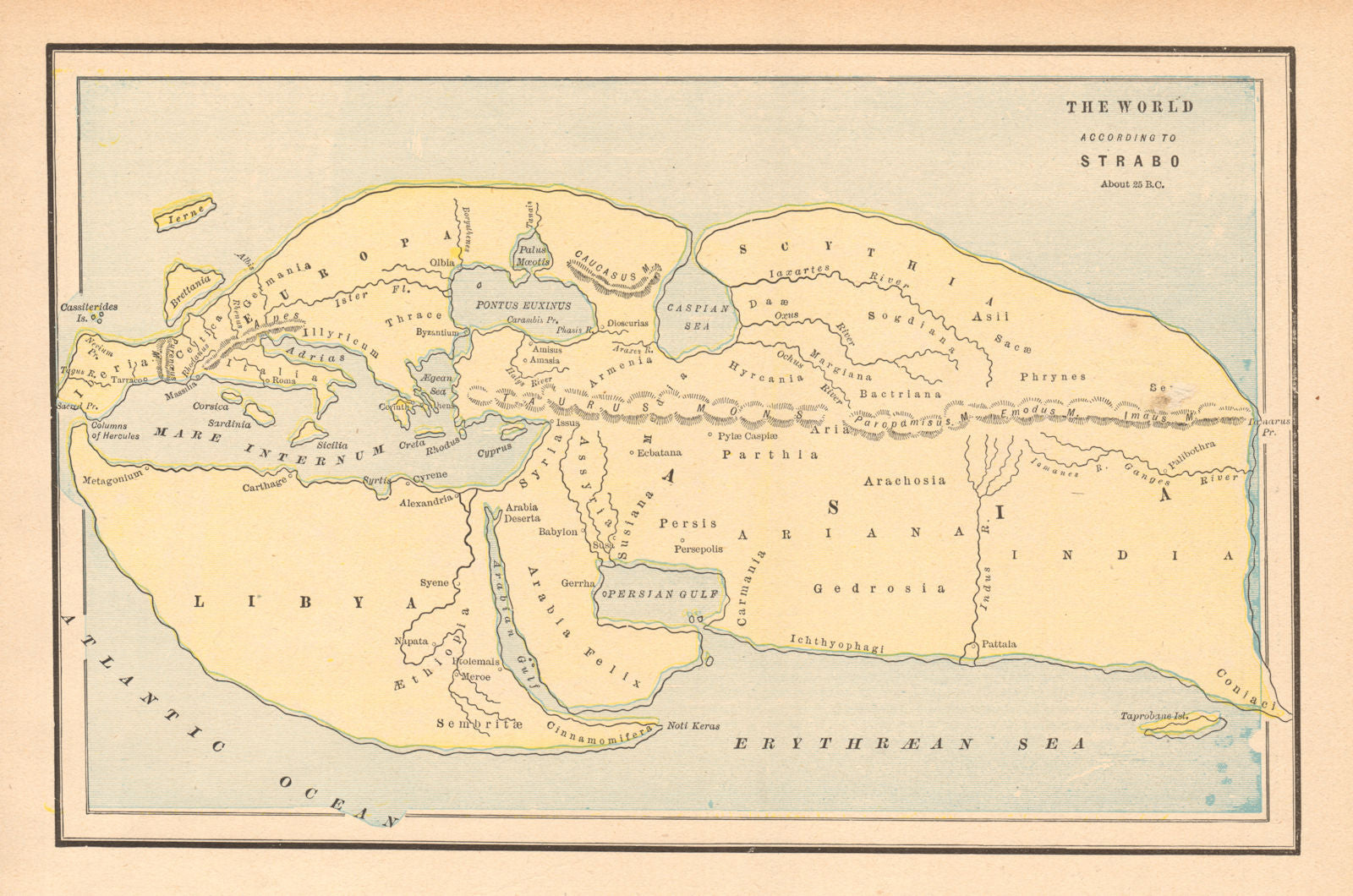 Map of the World according to Strabo, about 25 BC. CRAM 1894 old ...
