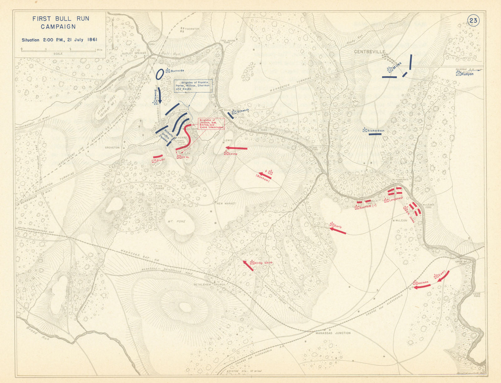 American Civil War. First Battle of Bull Run 2pm 21 July 1861. Virginia ...