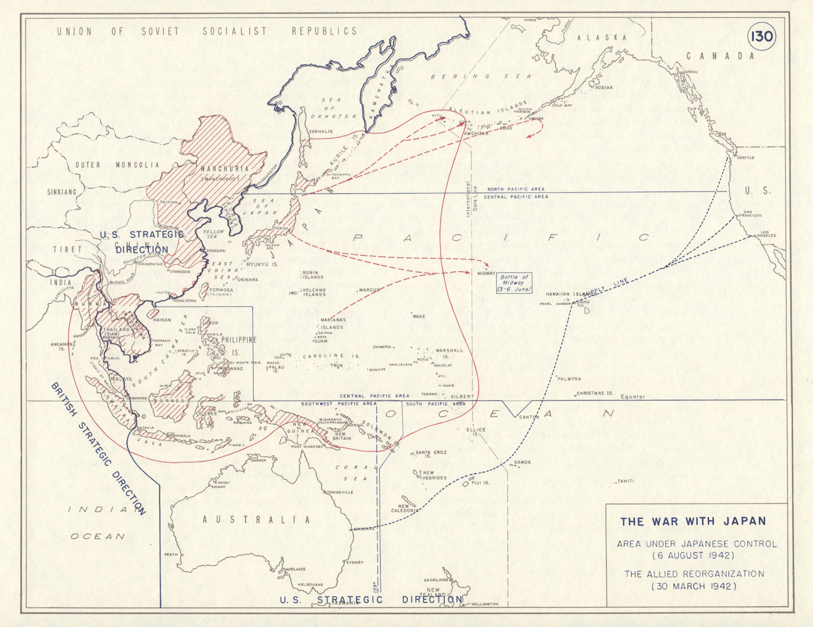 World War 2. Aug 1942 Japanese controlled area. Allied reorganisation ...