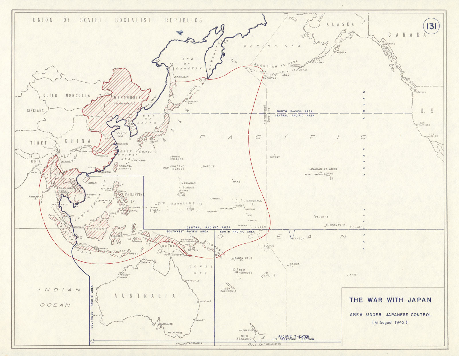 World War 2. East Asia Pacific. 6 August 1942 Japanese controlled area ...