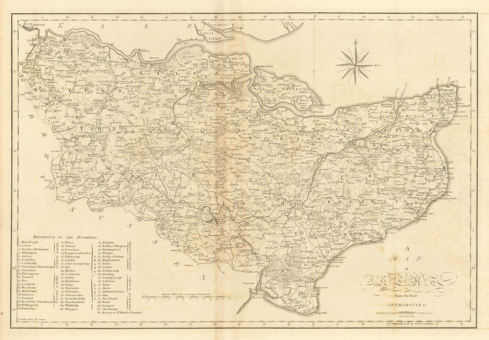 "A map of Kent from the best authorities". County map. CARY 1806 old ...