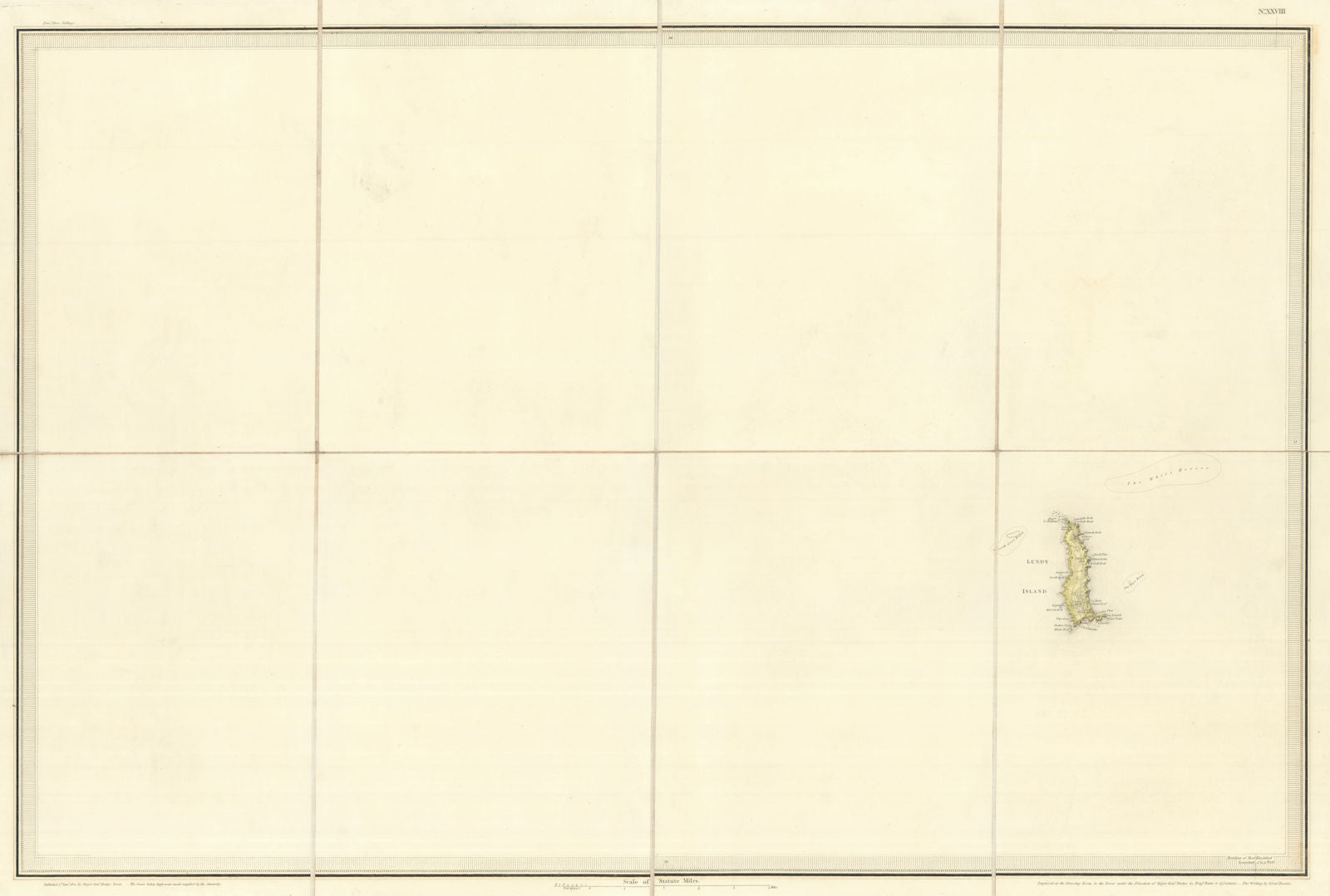 Ordnance Survey sheet 28 Lundy Island, Devon 1820 old antique map plan ...