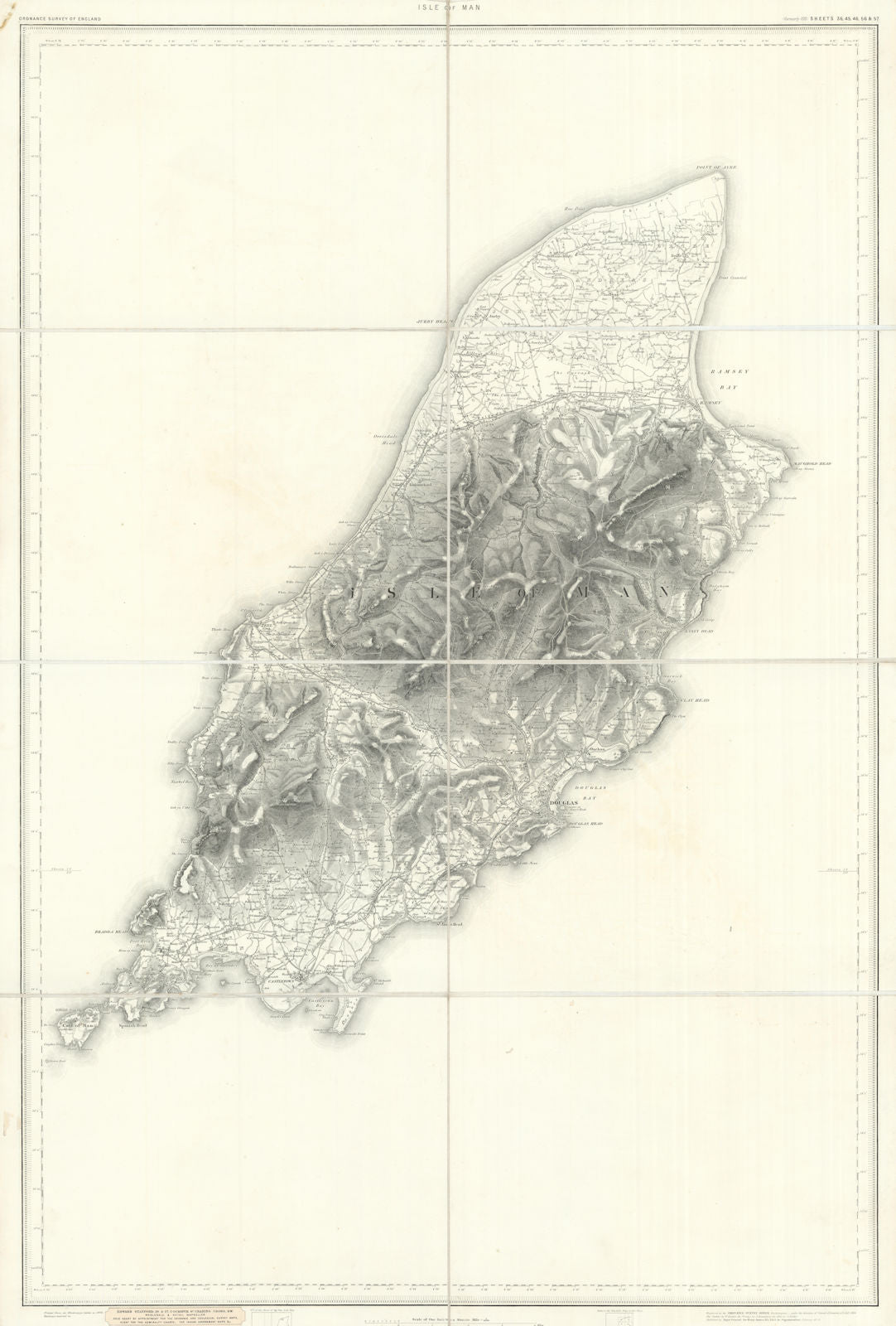 Ordnance Survey sheet 100 The Isle of Man 1874 old antique map plan ...