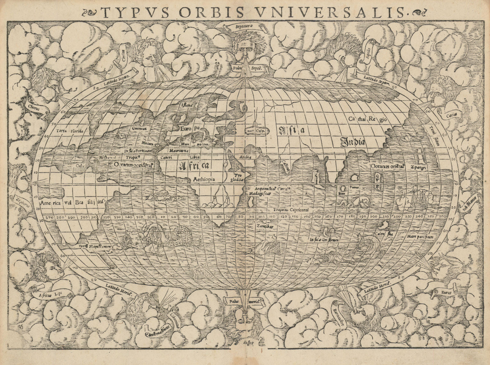 Typus Orbis Universalis. World. America. Terra Florida. MÜNSTER 1572 ...