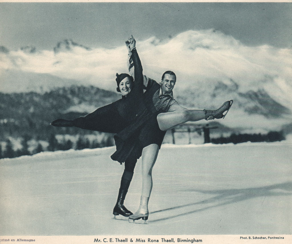 ICE FIGURE SKATING. Mr. C.E. Thaell & Miss Rona Thaell, Pontresina 1935 ...