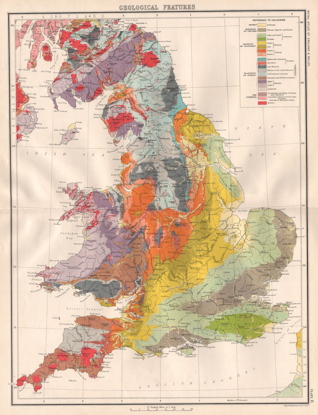 GREAT BRITAIN GEOLOGICAL. England & Wales Geology 1898 old antique map ...