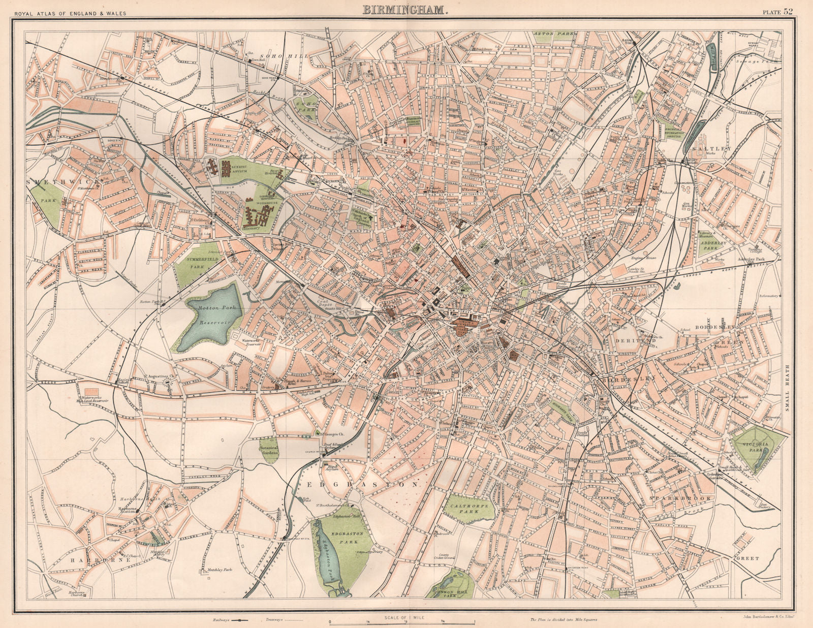 BIRMINGHAM antique town city plan. BARTHOLOMEW 1898 old map chart ...
