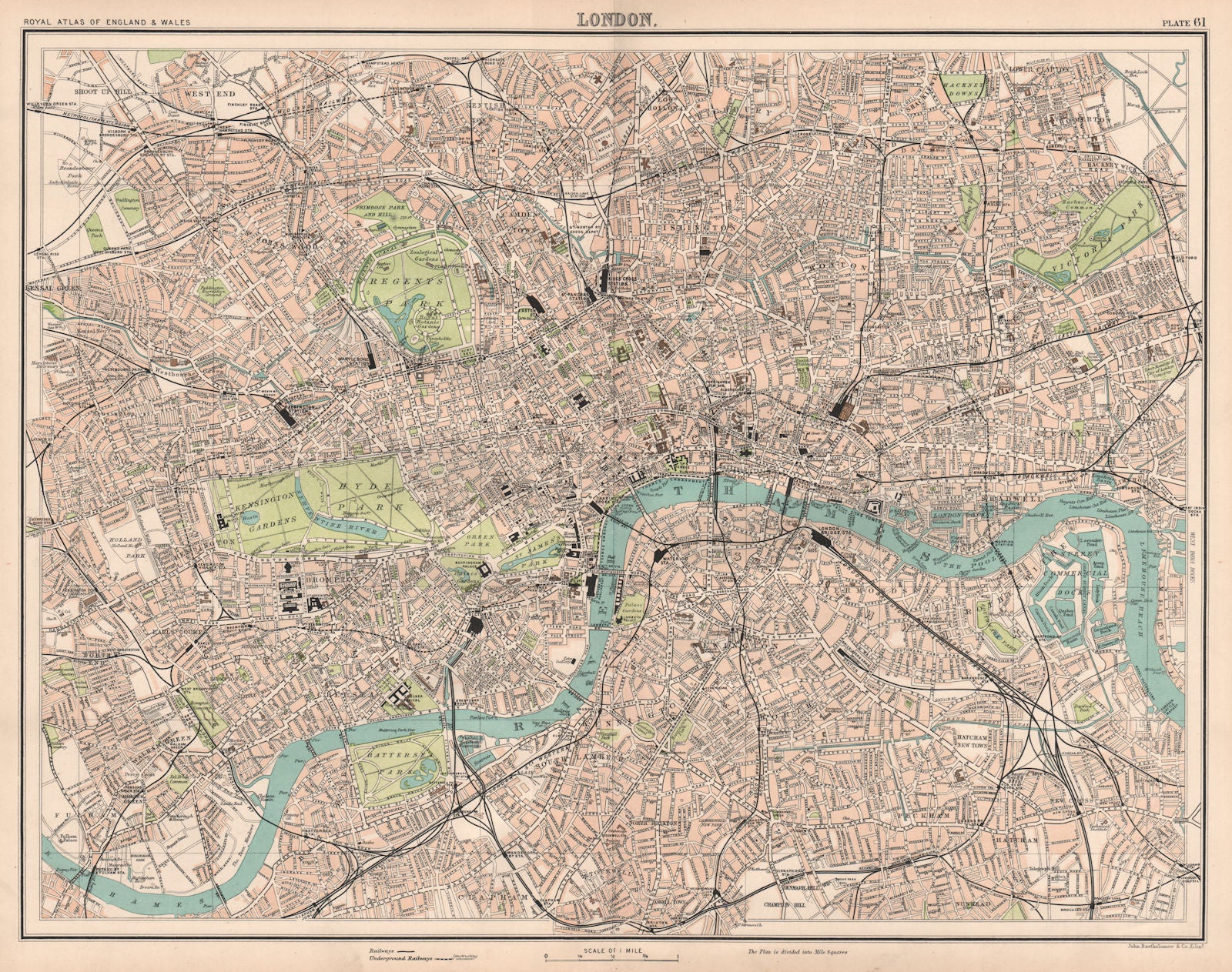 LONDON antique town city plan. BARTHOLOMEW 1898 old map chart ...