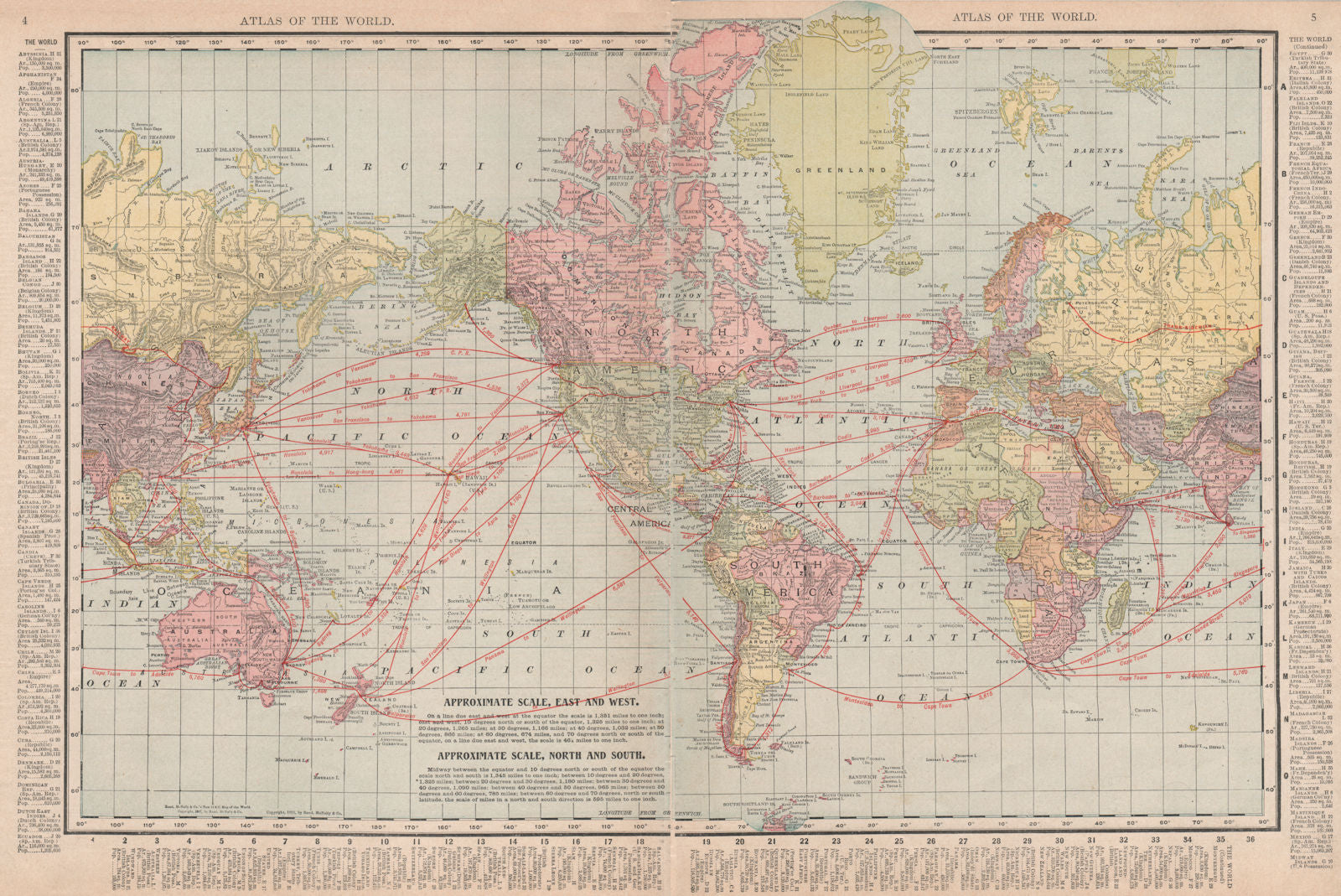 World showing steamship routes & distances. RAND MCNALLY 1912 old ...