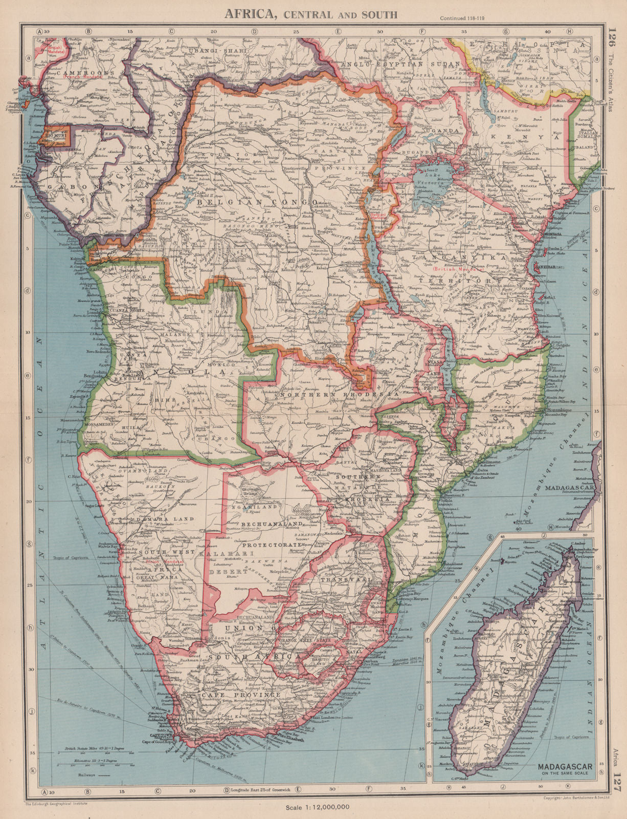 SOUTHERN AFRICA. Belgian Congo Rhodesia Bechuanaland Tangyanika 1944 ...