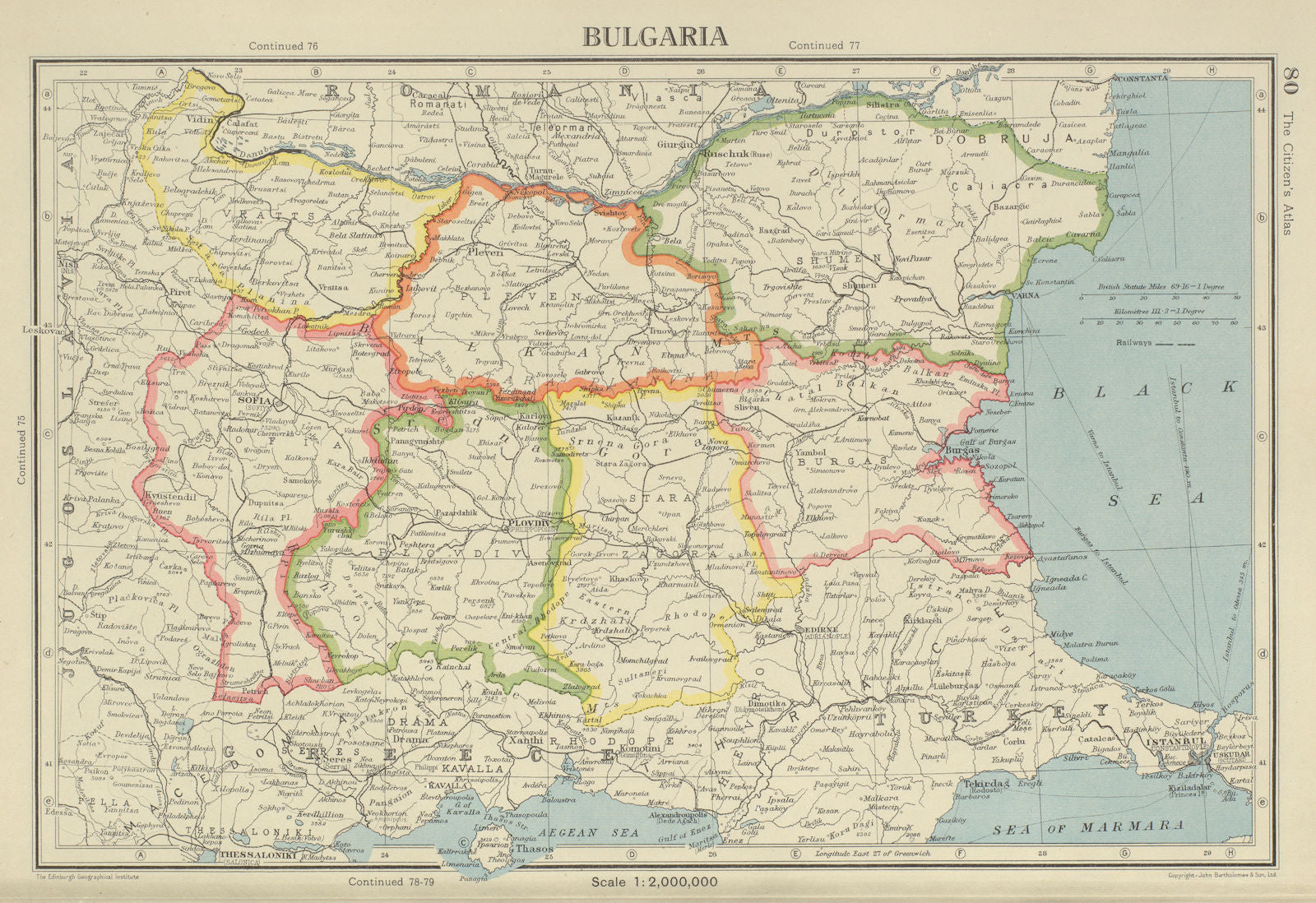 BULGARIA showing provinces. BARTHOLOMEW 1947 old vintage map plan chart ...