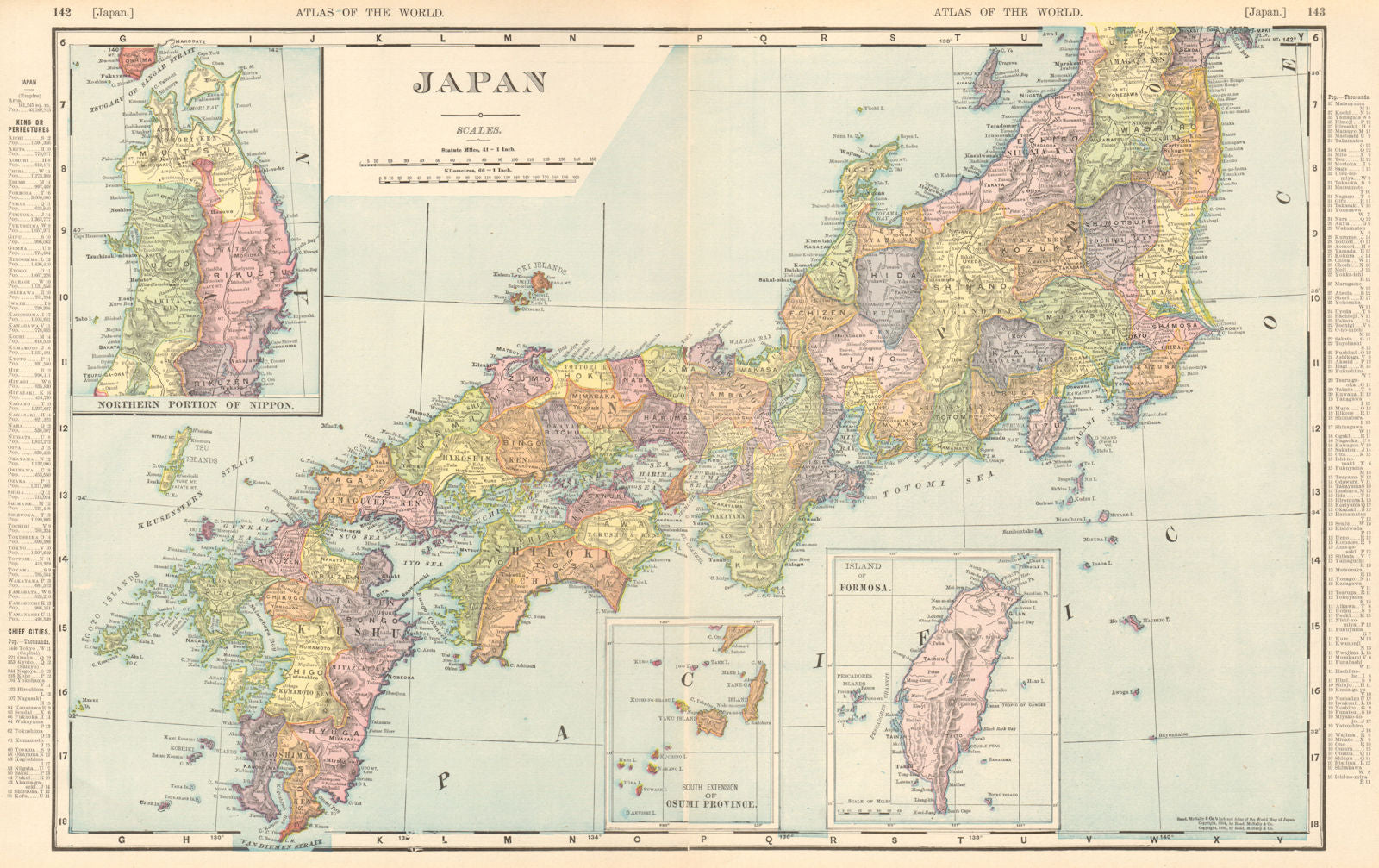 JAPAN & Formosa / Taiwan. RAND MCNALLY 1906 old antique vintage map ...