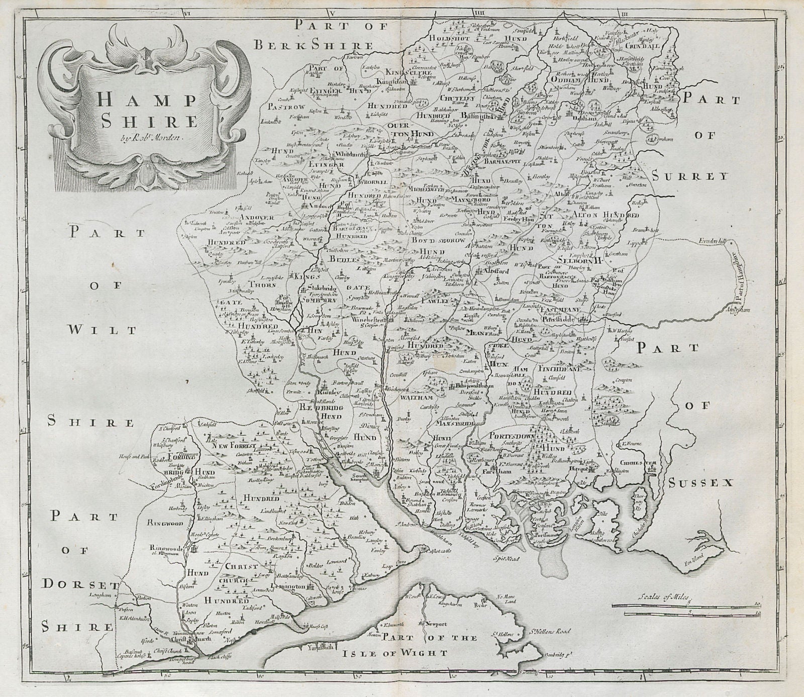 Hampshire. 'HAMP SHIRE' by ROBERT MORDEN from Camden's Britannia 1722 ...