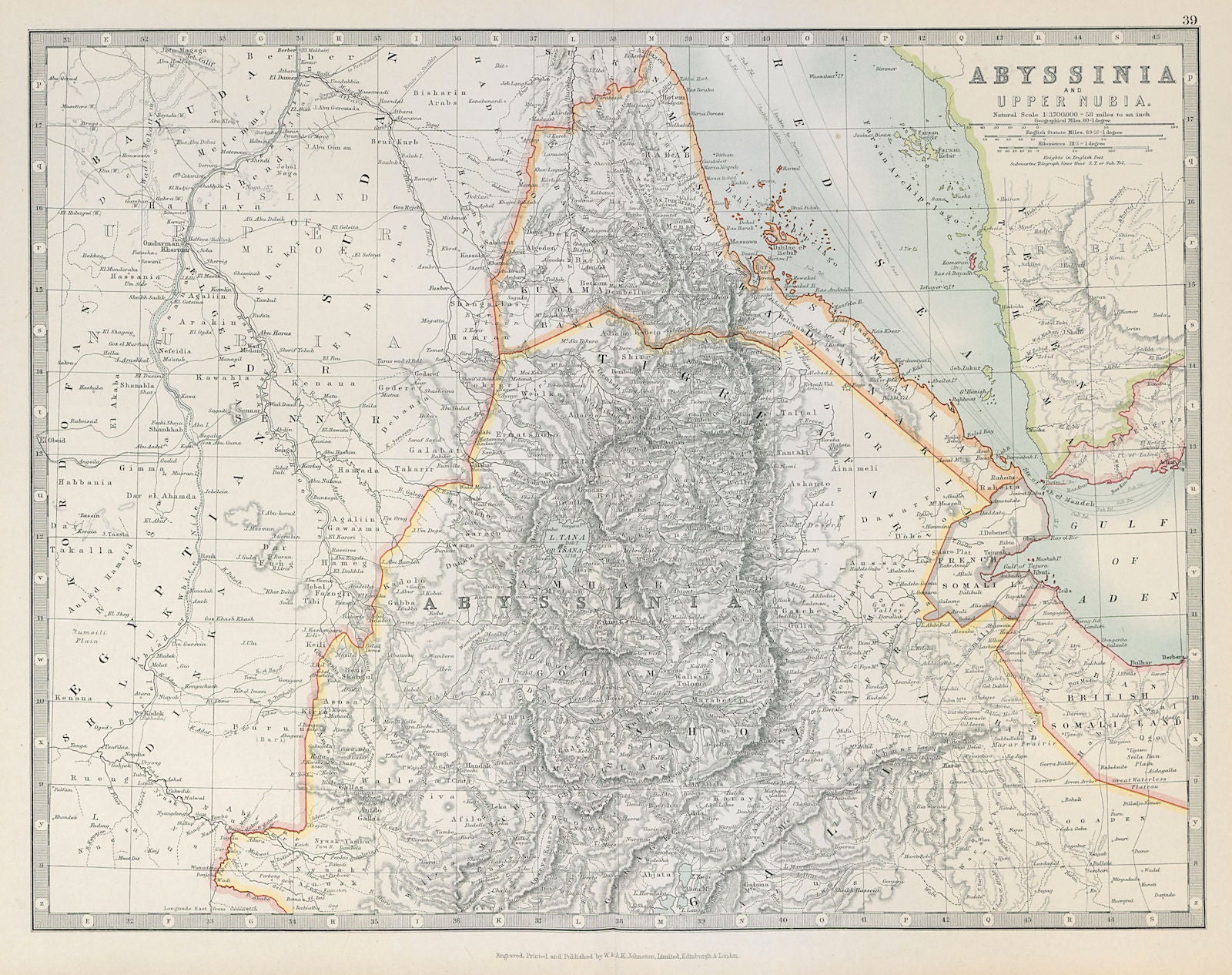 ABYSSINIA & UPPER NUBIA. Ethiopia Eritrea French Somaliland. JOHNSTON ...