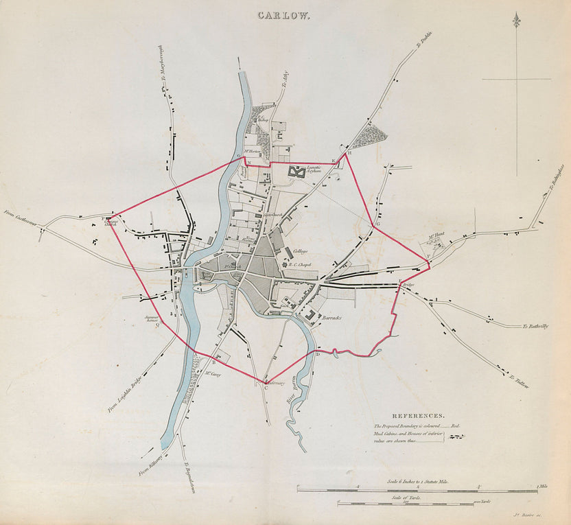 CARLOW town/borough plan. REFORM ACT. Leinster 1832 old antique map ...