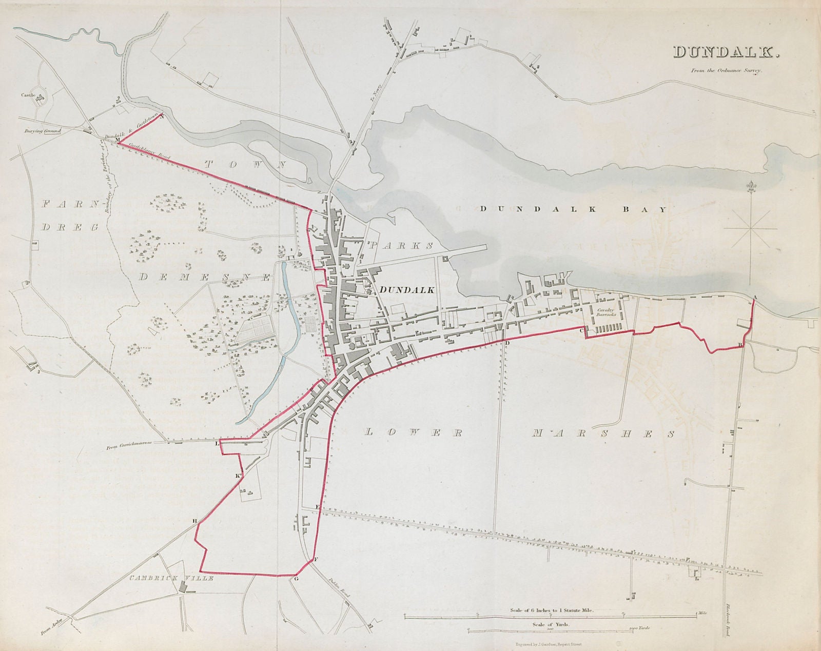 DUNDALK town/borough plan. REFORM ACT. County Louth. Leinster 1832 old ...