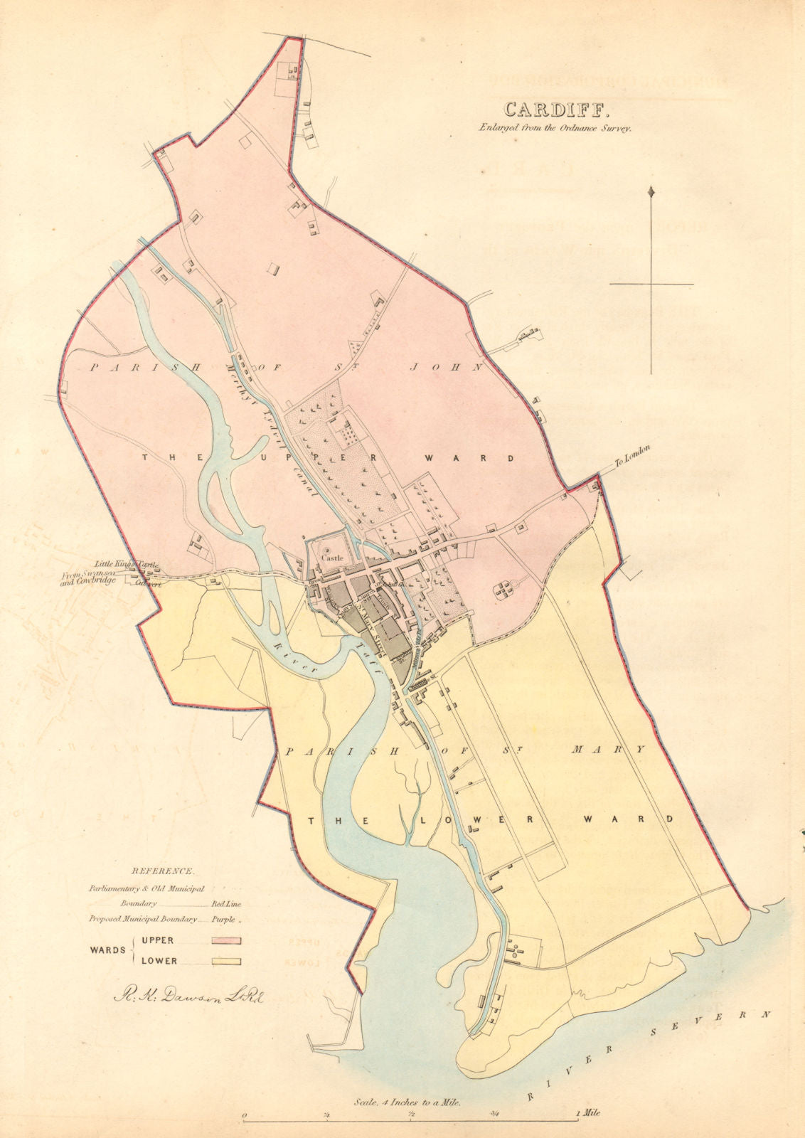 CARDIFF borough/town/city plan. BOUNDARY COMMISSION. Wales. DAWSON 1837 ...