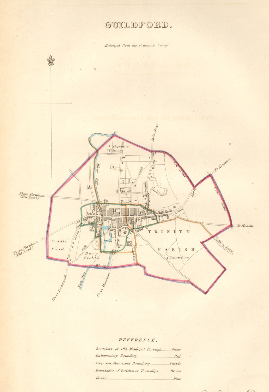GUILDFORD borough/town/city plan. BOUNDARY COMMISSION. Surrey. DAWSON ...