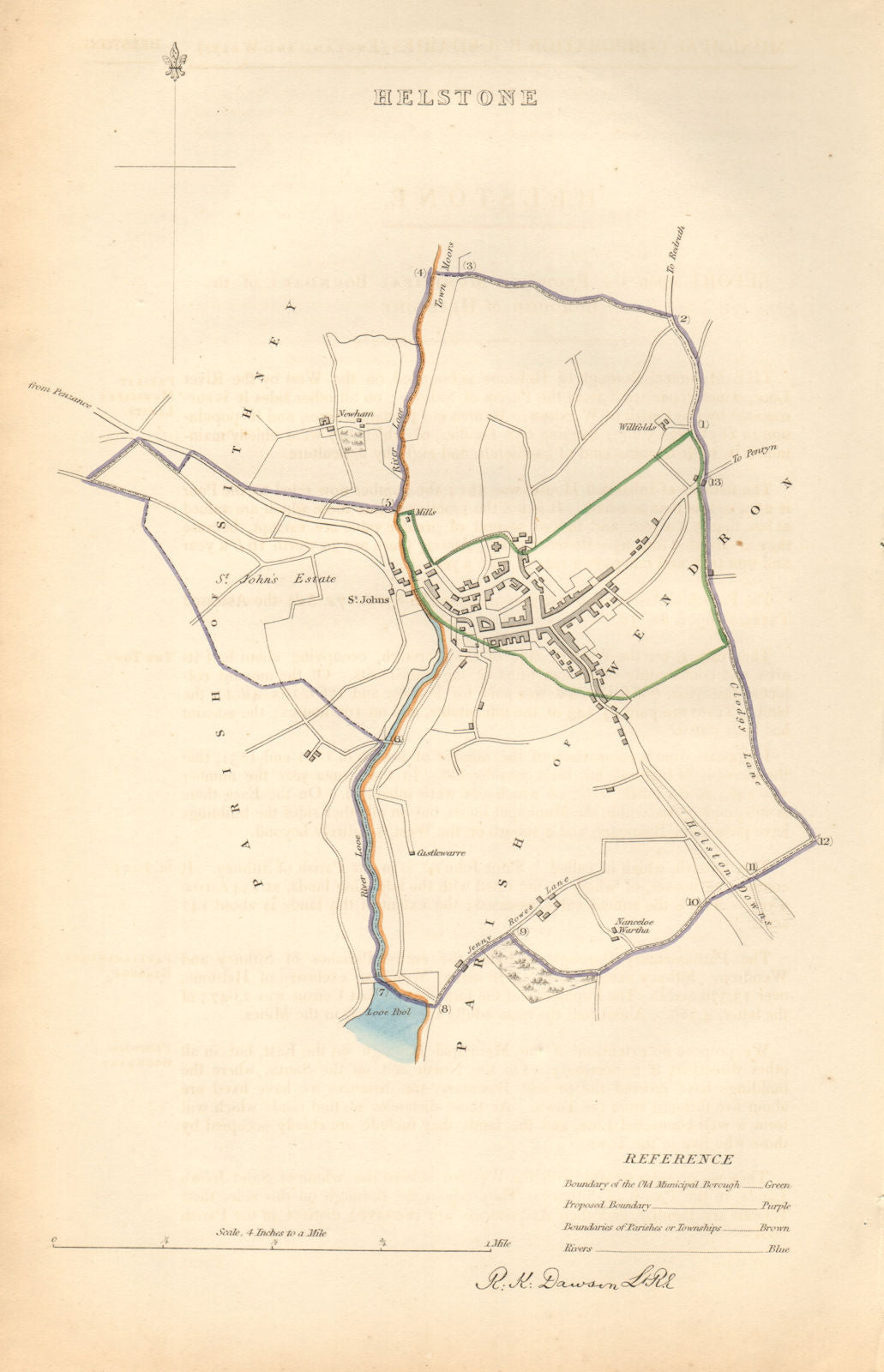HELSTON borough/town plan. BOUNDARY COMMISSION Helstone Cornwall DAWSON ...